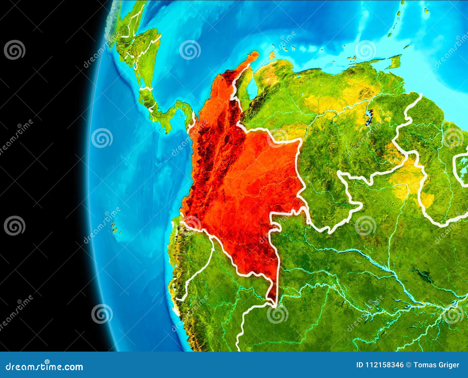 Mapa de Colombia en rojo stock de ilustración. Ilustración de ...
