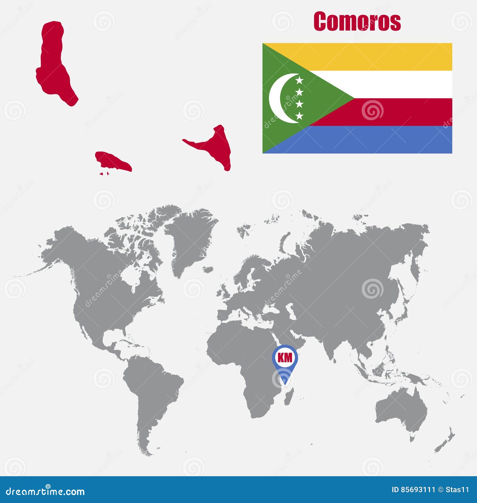 Mapa De Comores Em Um Mapa Do Mundo Com O Ponteiro Da Bandeira E Do ...