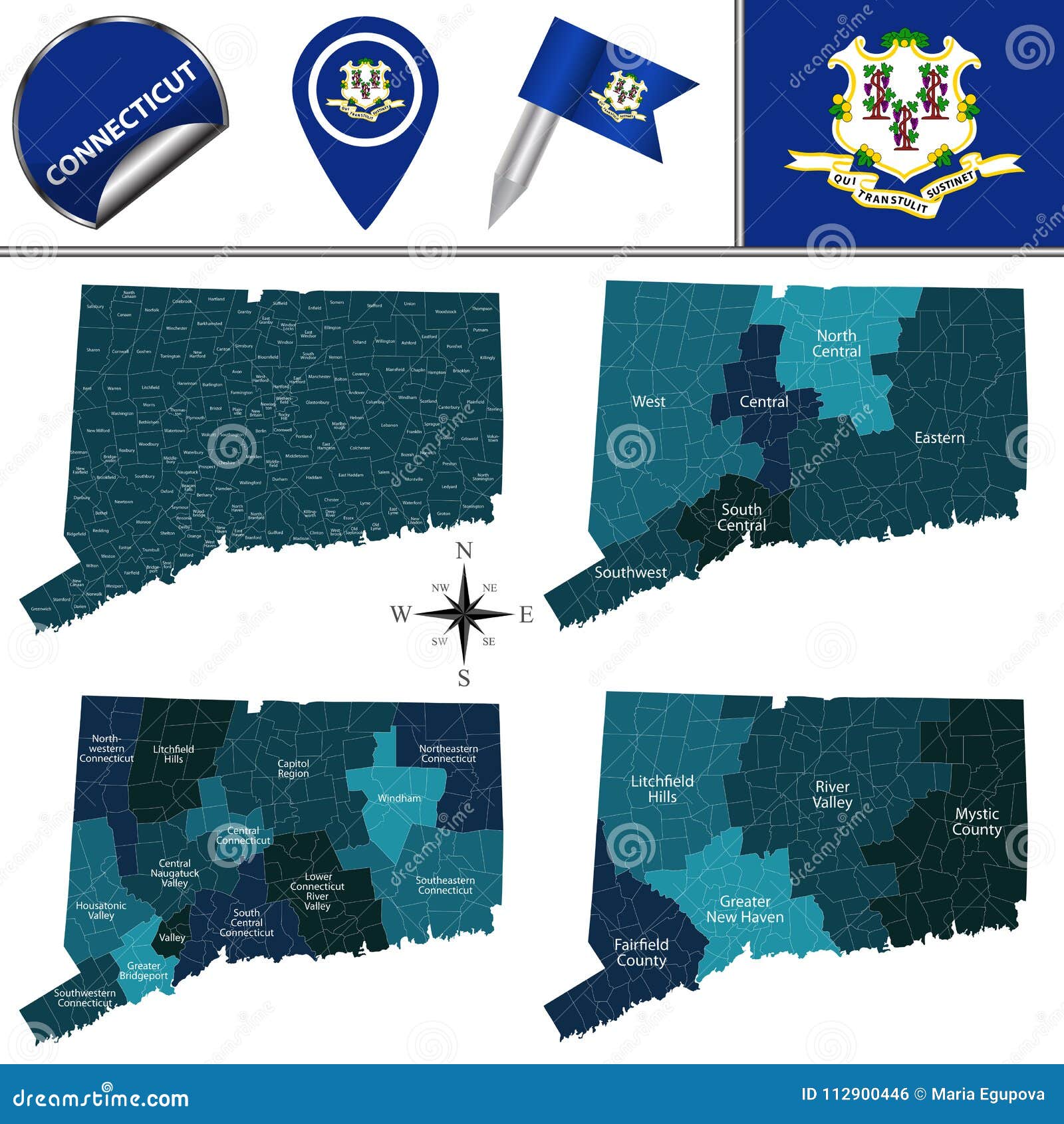 Mapa De Connecticut Con Regiones Ilustración del Vector - Ilustración ...