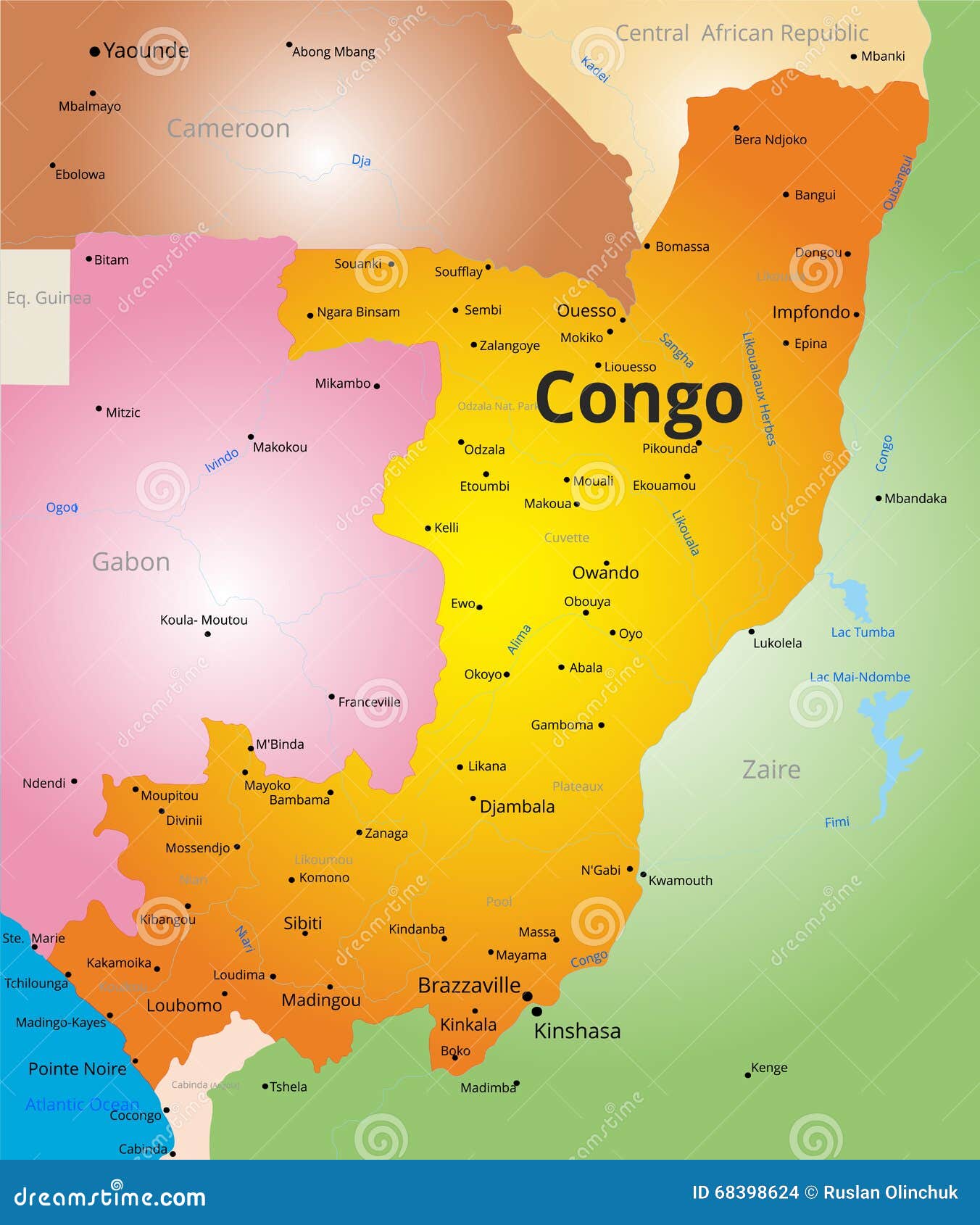 Mapa de cor de Congo ilustração do vetor. Ilustração de congolês - 68398624