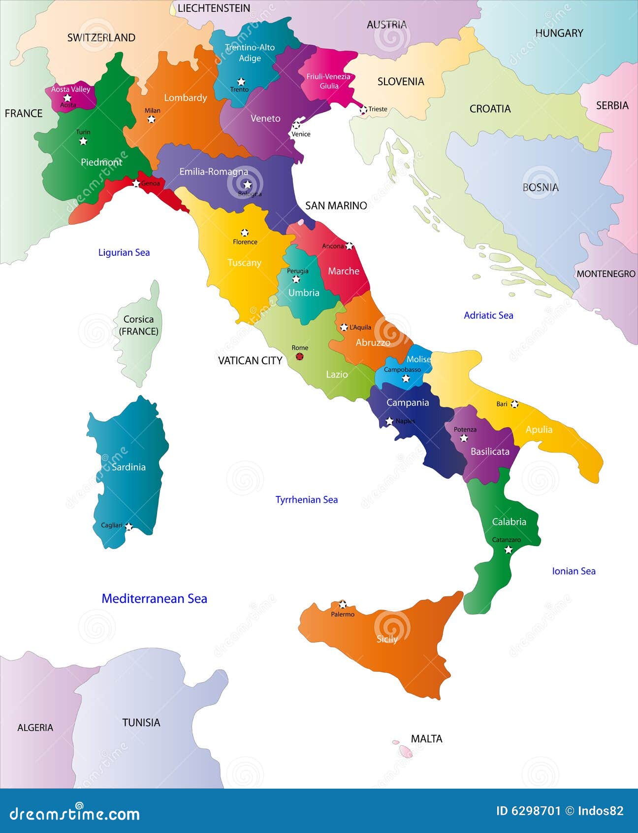 Mapa de cor de Italy ilustração do vetor. Ilustração de bandeira - 6298701