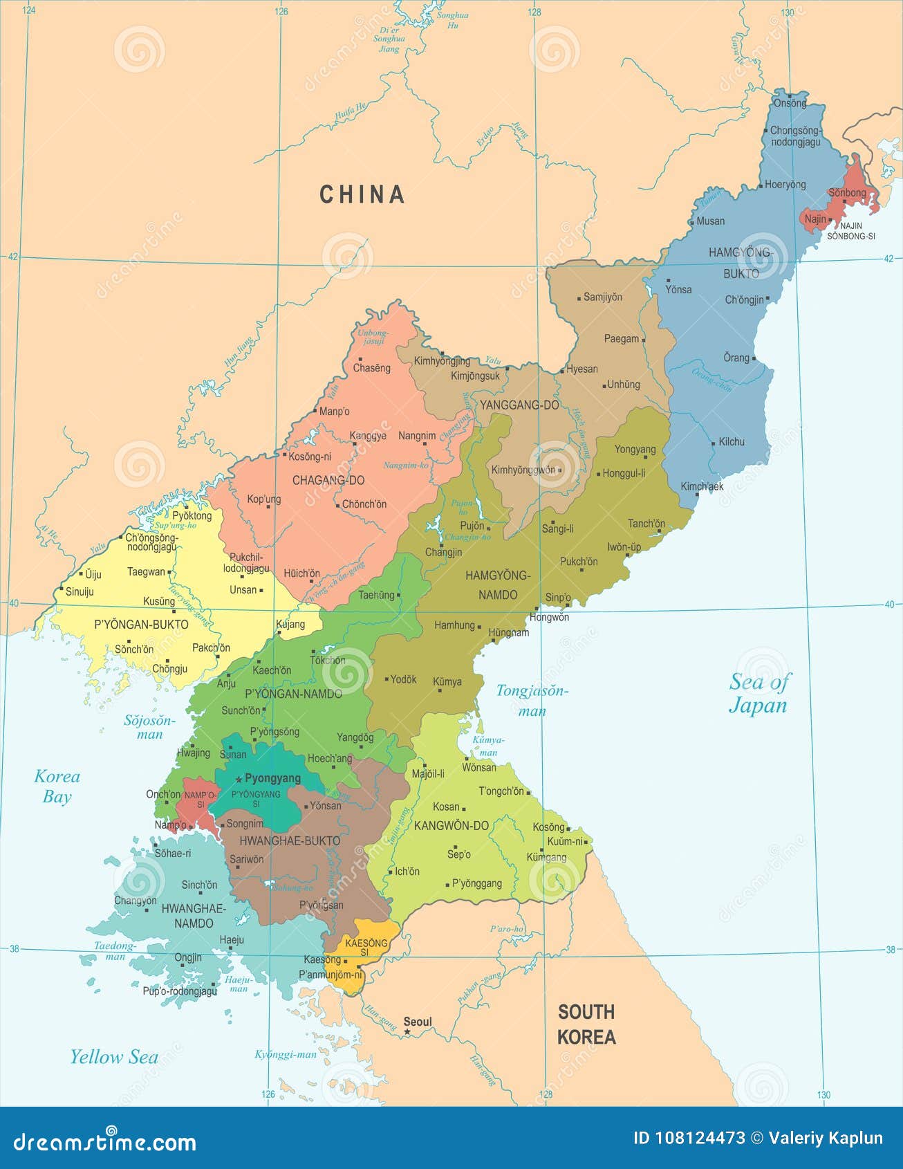 Mapa De Corea Del Norte - Ejemplo Detallado Del Vector Stock de ...