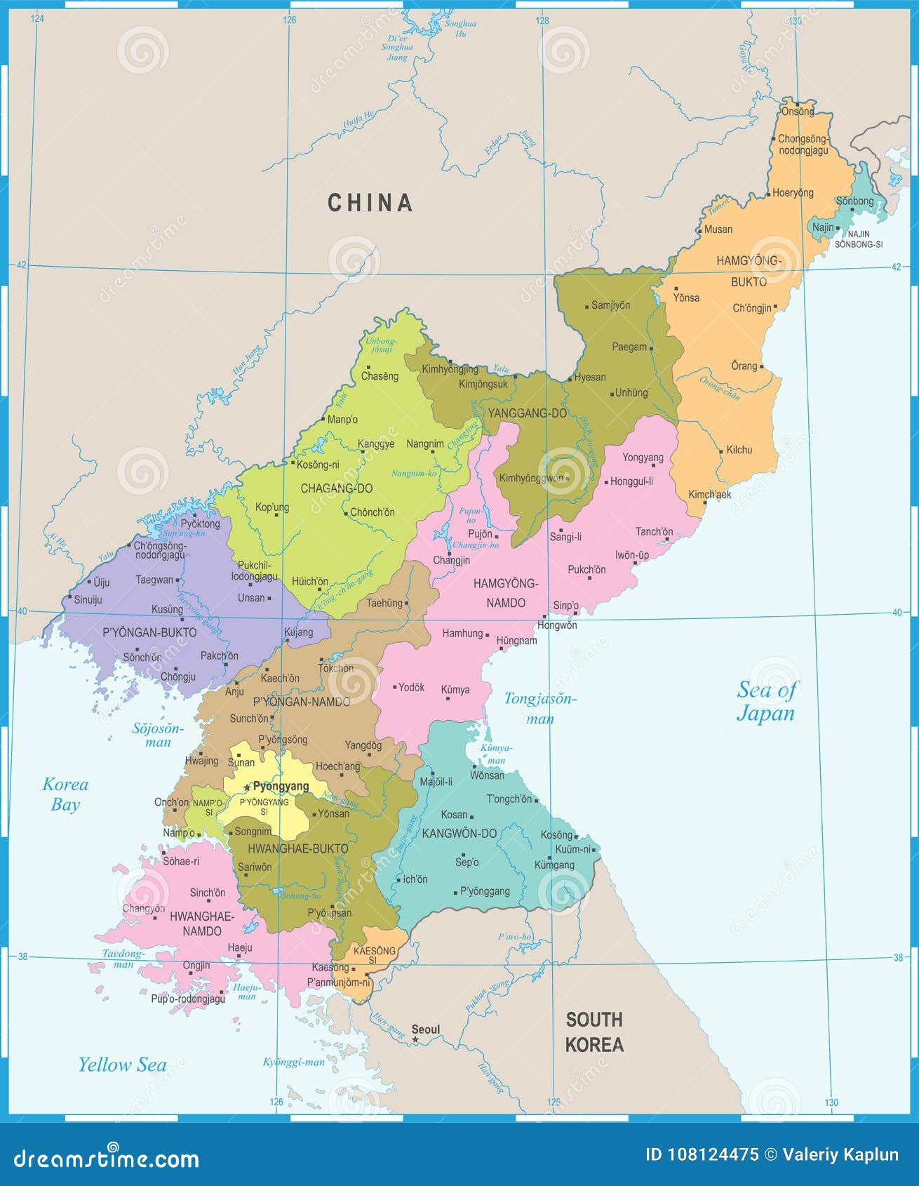 Mapa De Corea Del Norte - Ejemplo Detallado Del Vector Stock de ...