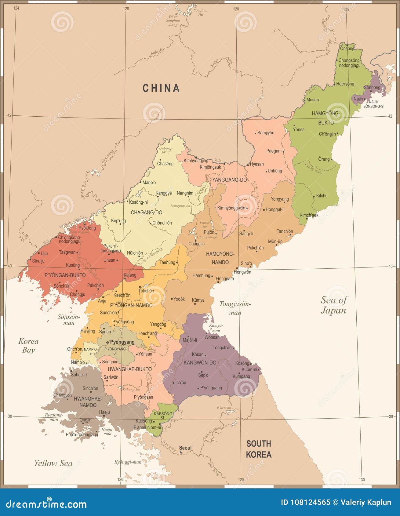 Mapa De Corea Del Norte - Ejemplo Detallado Del Vector Del Vintage ...