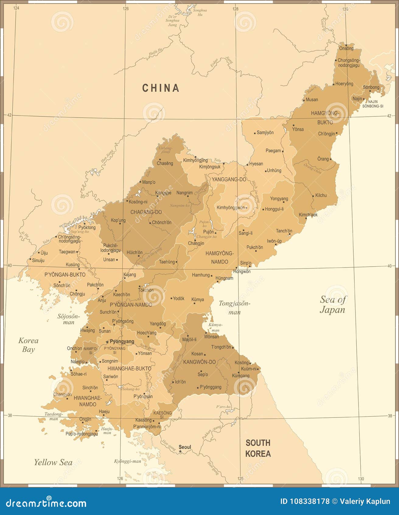 Mapa De Corea Del Norte - Ejemplo Detallado Del Vector Del Vintage ...