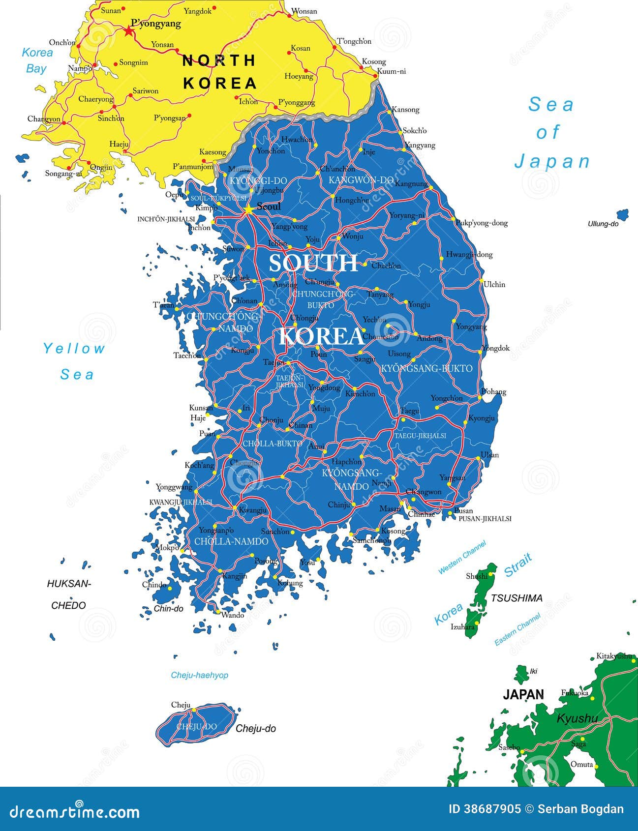 Mapa de Coreia do Sul ilustração do vetor. Ilustração de seul - 38687905