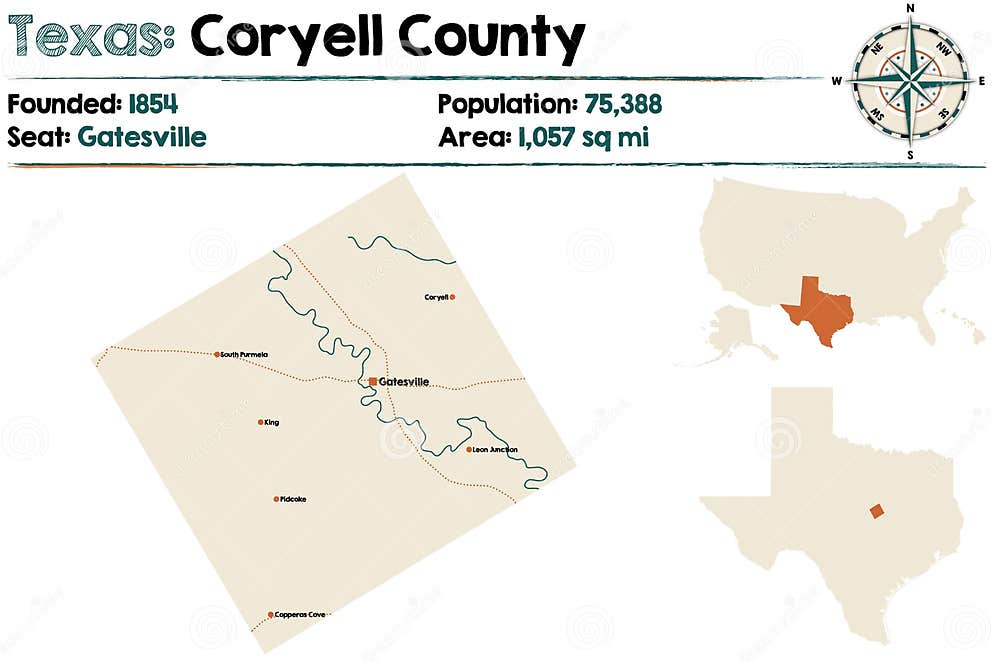 Mapa De Coryell County Em Texas Ilustração do Vetor - Ilustração de ...