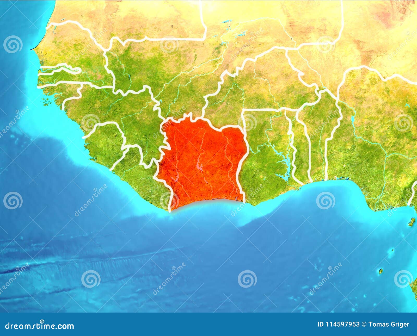 Mapa de Costa de Marfil stock de ilustración. Ilustración de rinda ...