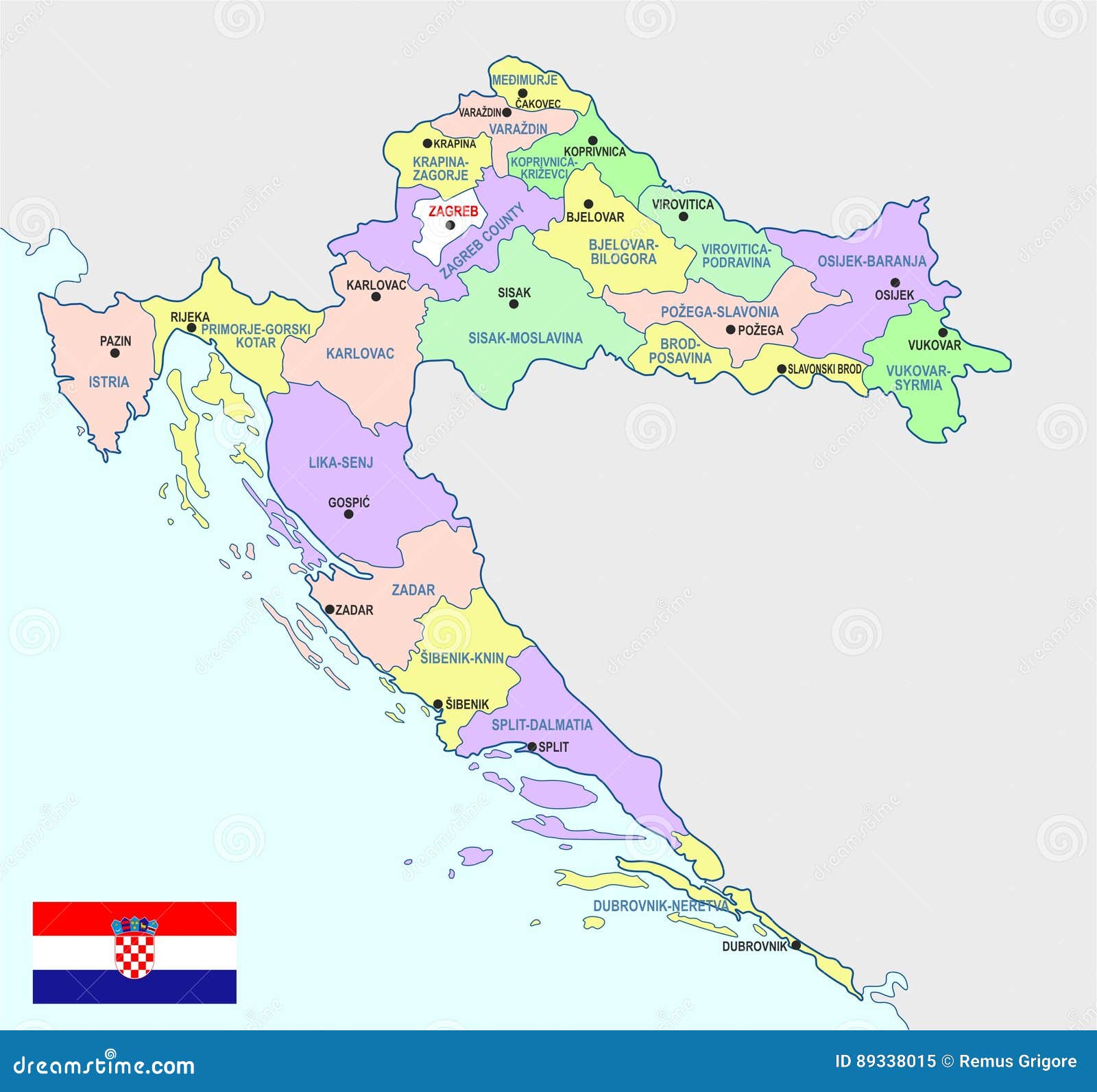 Mapa de Croacia ilustración del vector. Ilustración de administrativo ...