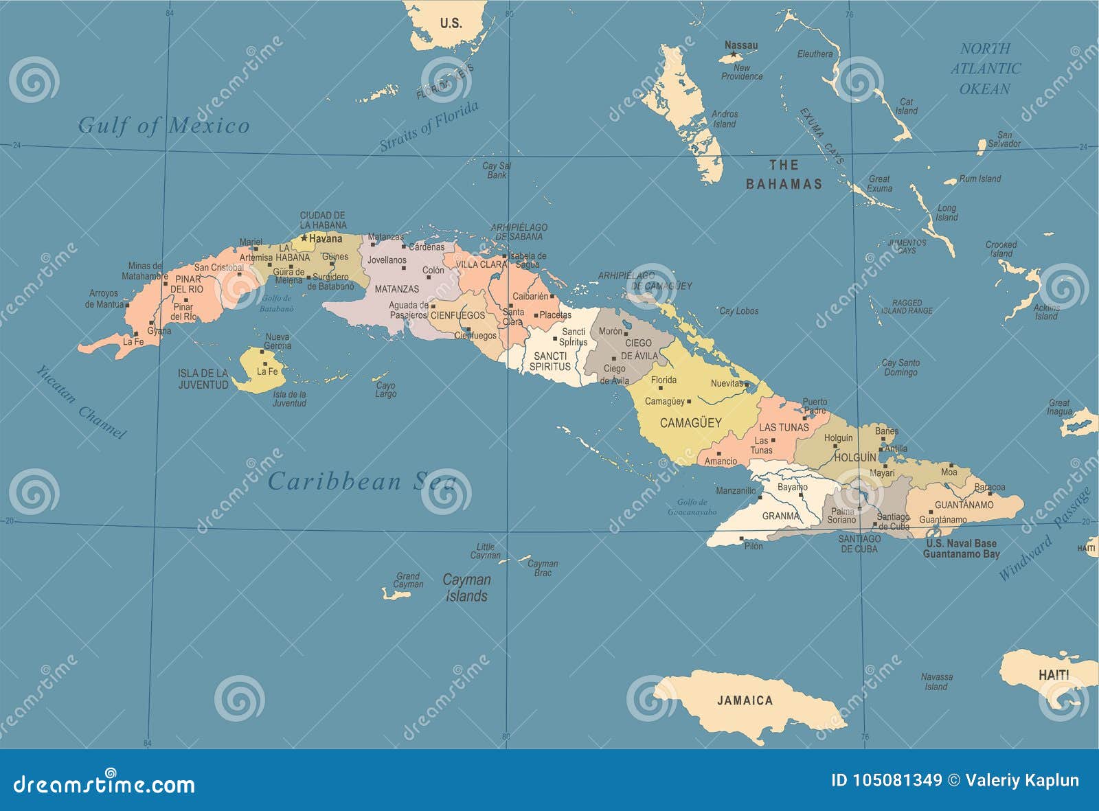 Mapa De Cuba - Ejemplo Detallado Del Vector Del Vintage Stock de ...