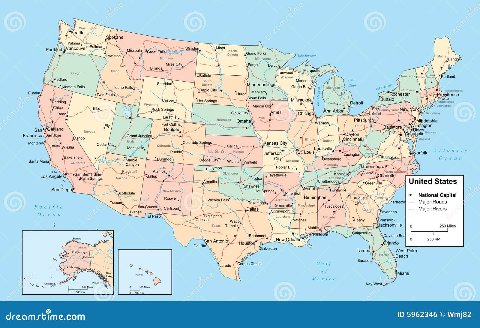 Mapa de Detiled EUA ilustração do vetor. Ilustração de mapa - 5962346