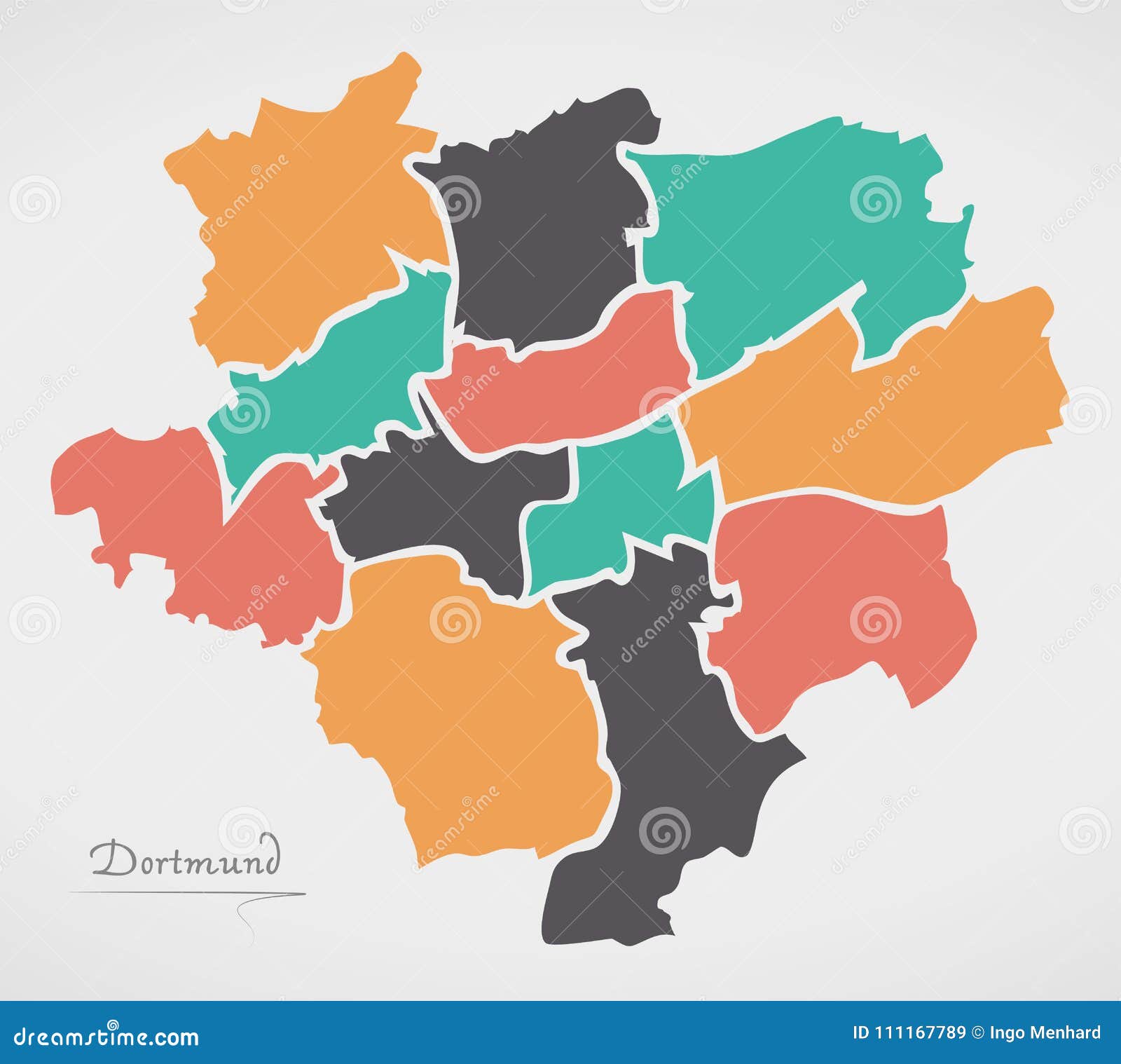 Mapa De Dortmund Con Las Ciudades Y Las Formas Redondas Modernas ...