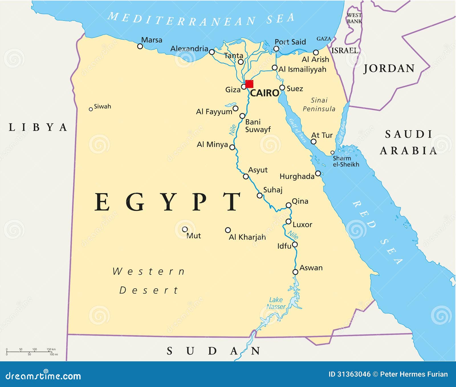 Mapa de Egipto ilustración del vector. Ilustración de delta - 31363046