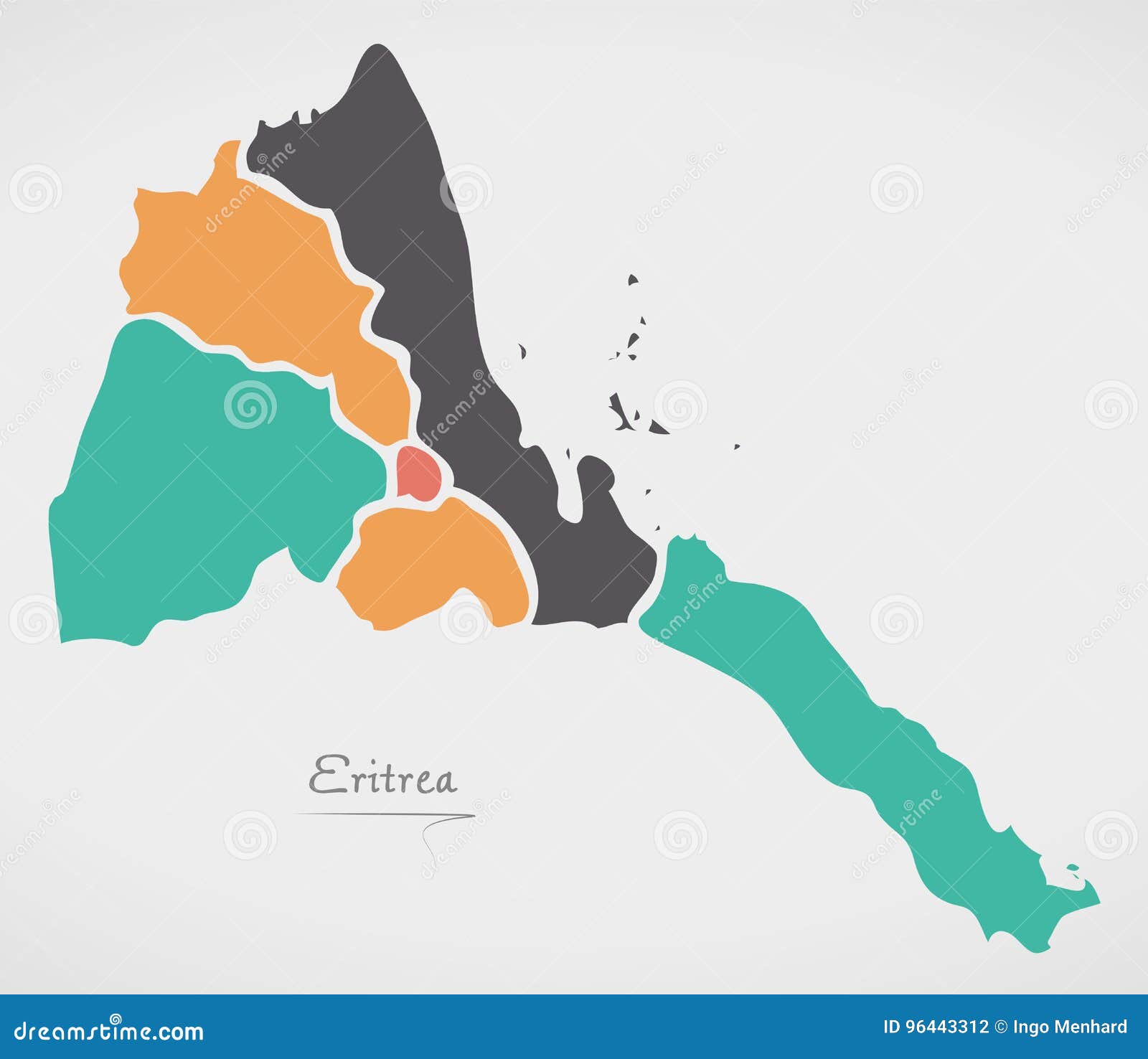 Mapa De Eritrea Con Los Estados Y Las Formas Redondas Modernas ...