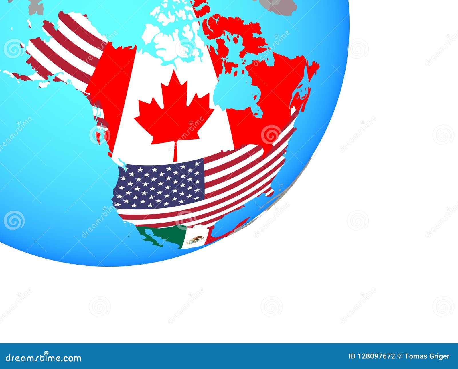 Mapa De Estados-membros Do NAFTA Com a Bandeira No Globo Ilustração ...