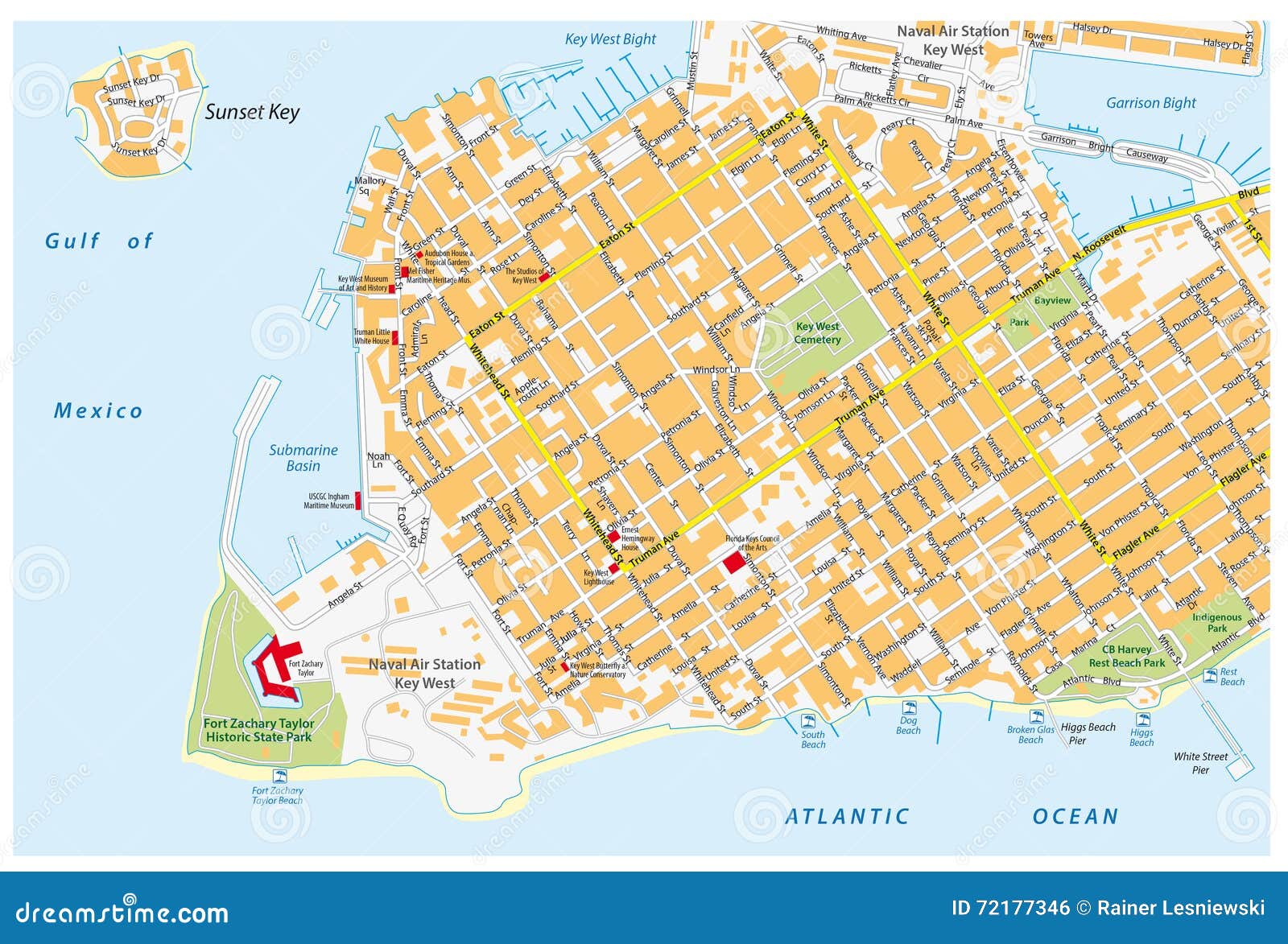 Mapa De Estradas De Key West Com Nomes Da Estrada Ilustração Stock ...