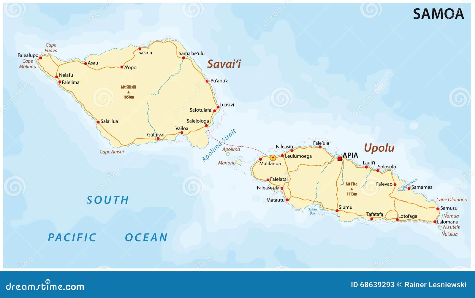 Mapa de estradas de Samoa ilustração stock. Ilustração de cartografia ...