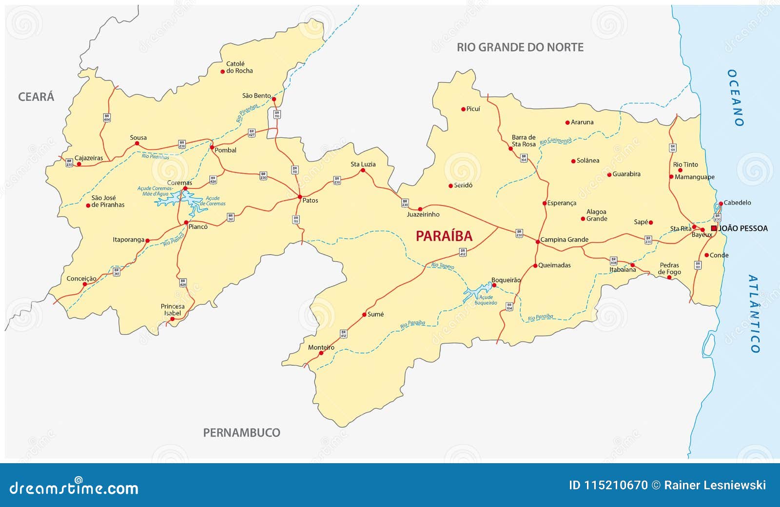 Mapa De Estradas Do Paraiba Brasileiro Do Estado Ilustração do Vetor ...