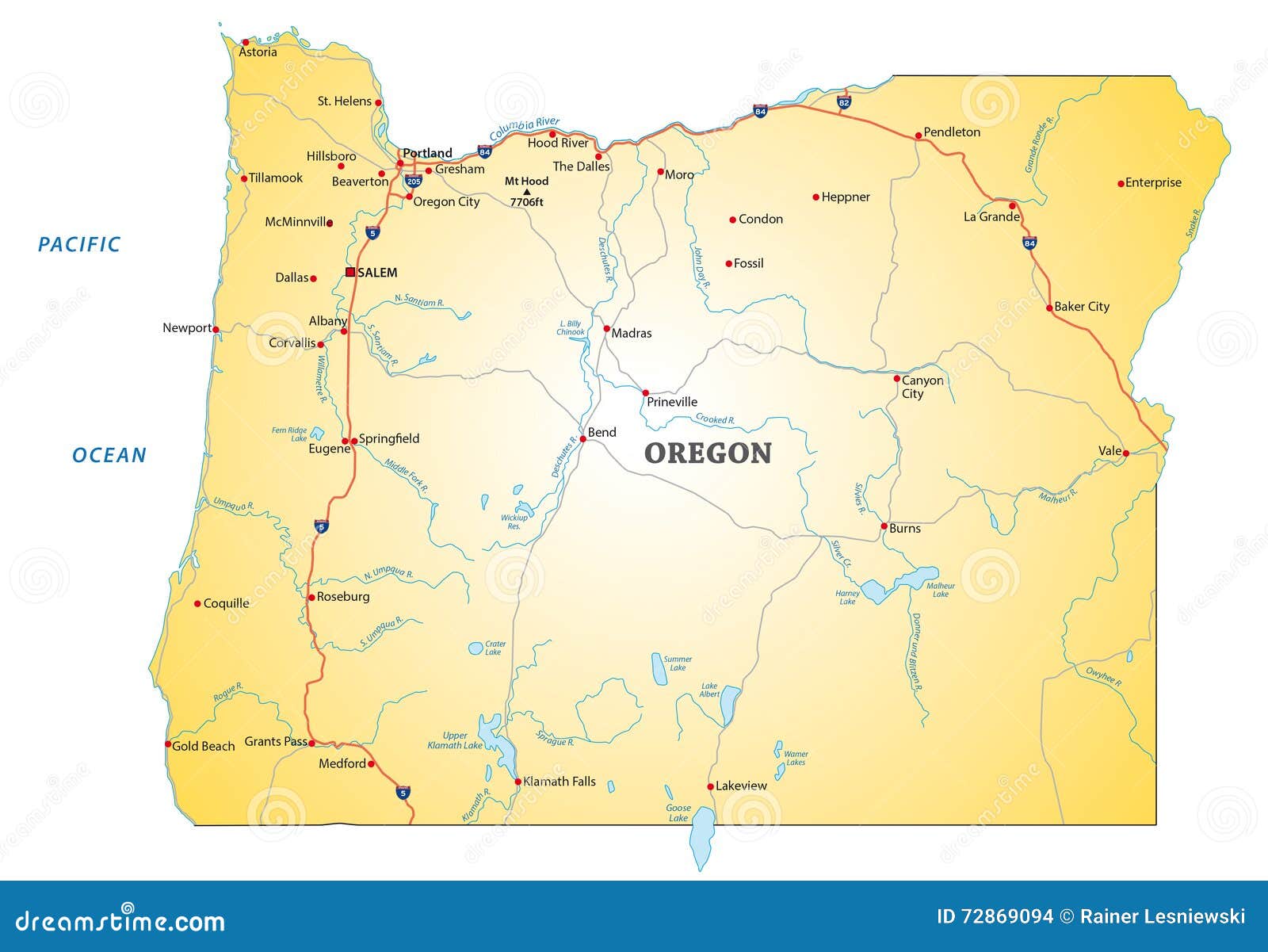 Mapa de estradas Oregon ilustração stock. Ilustração de unido - 72869094