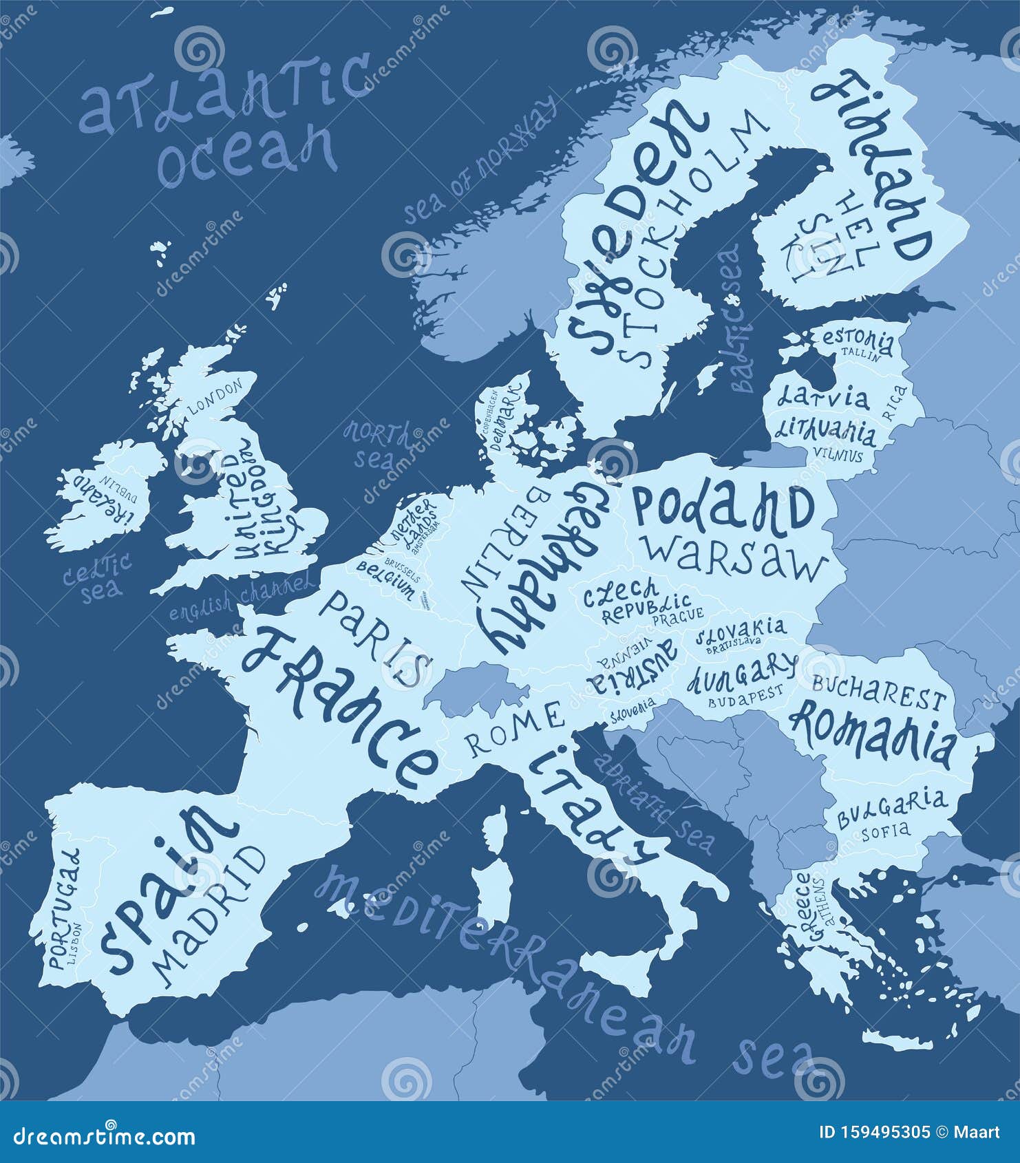 Mapa De Europa Con Letras Hechas a Mano Ilustración del Vector ...