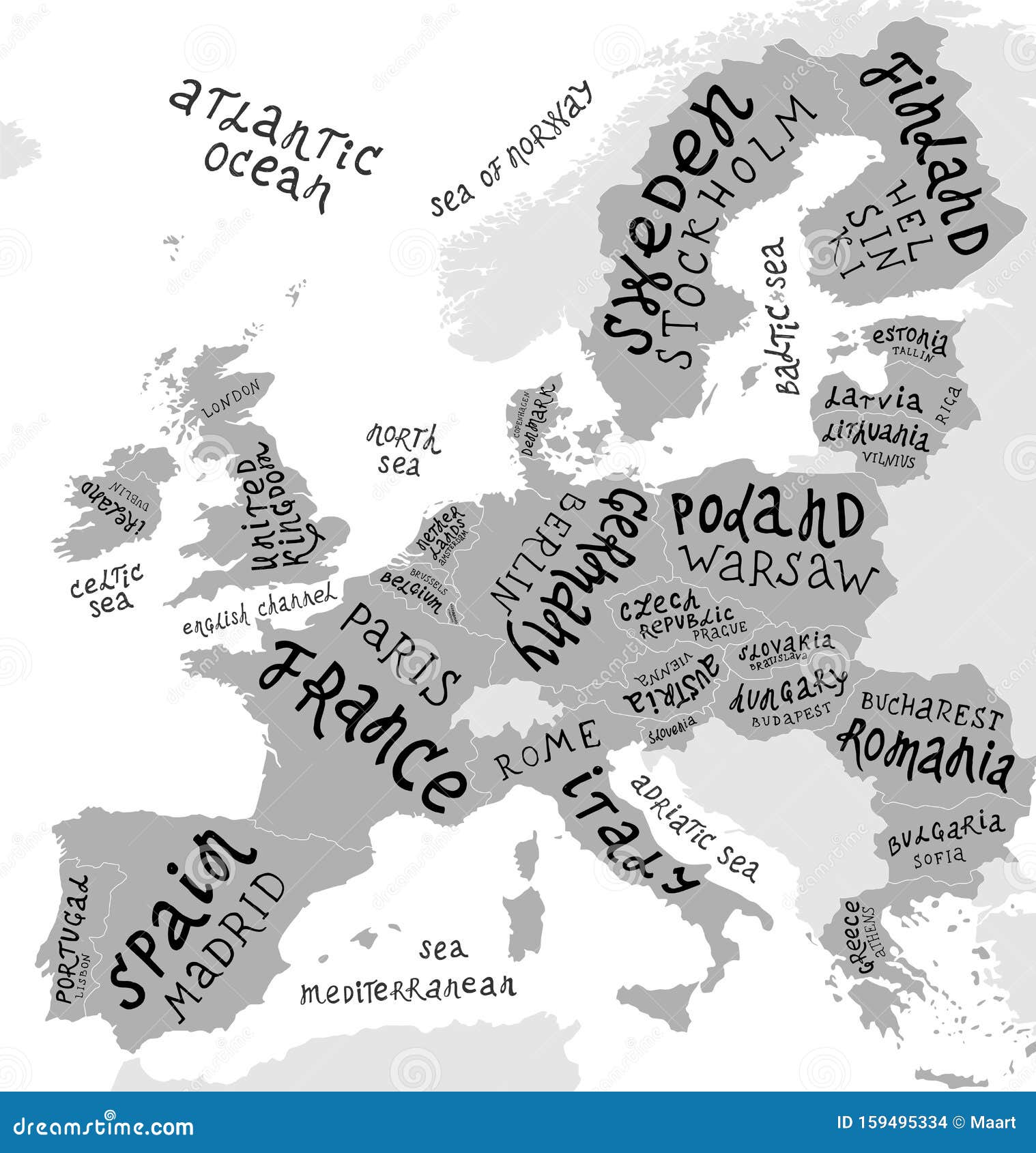 Mapa De Europa Con Letras Hechas a Mano Ilustración del Vector ...
