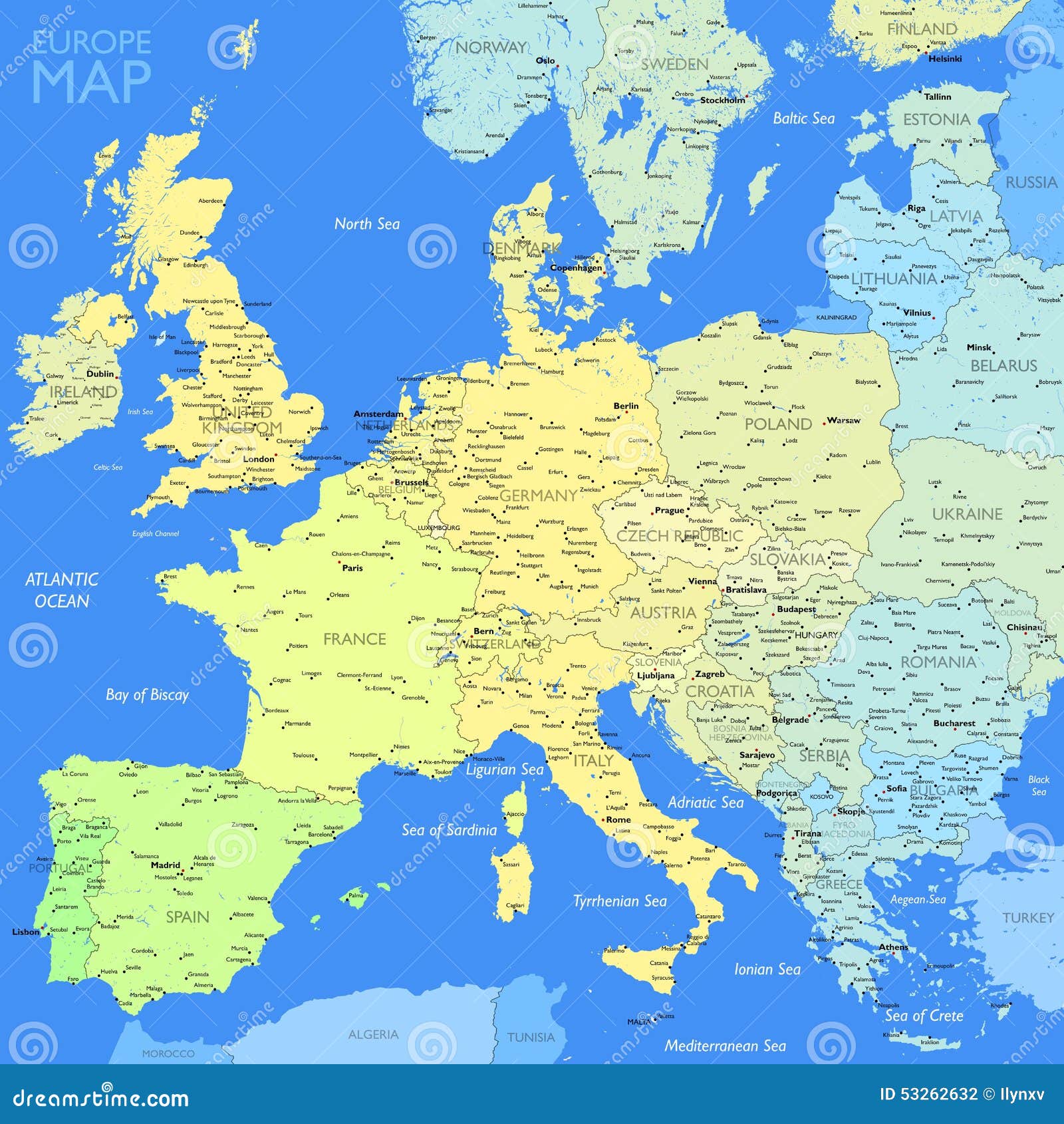 Mapa de Europa da cor ilustração do vetor. Ilustração de geografia ...