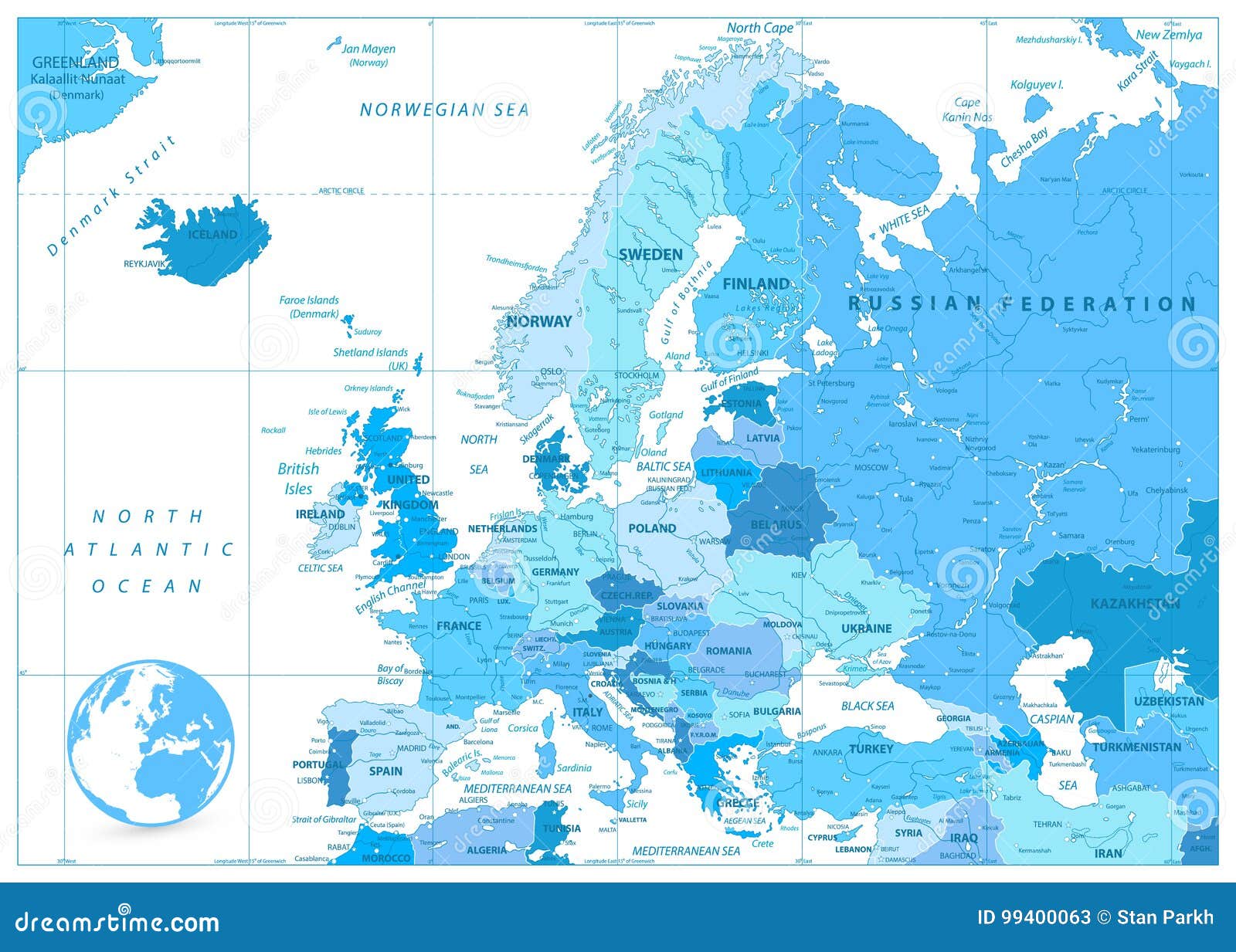 Mapa De Europa En Colores Del Azul Ilustración del Vector - Ilustración ...
