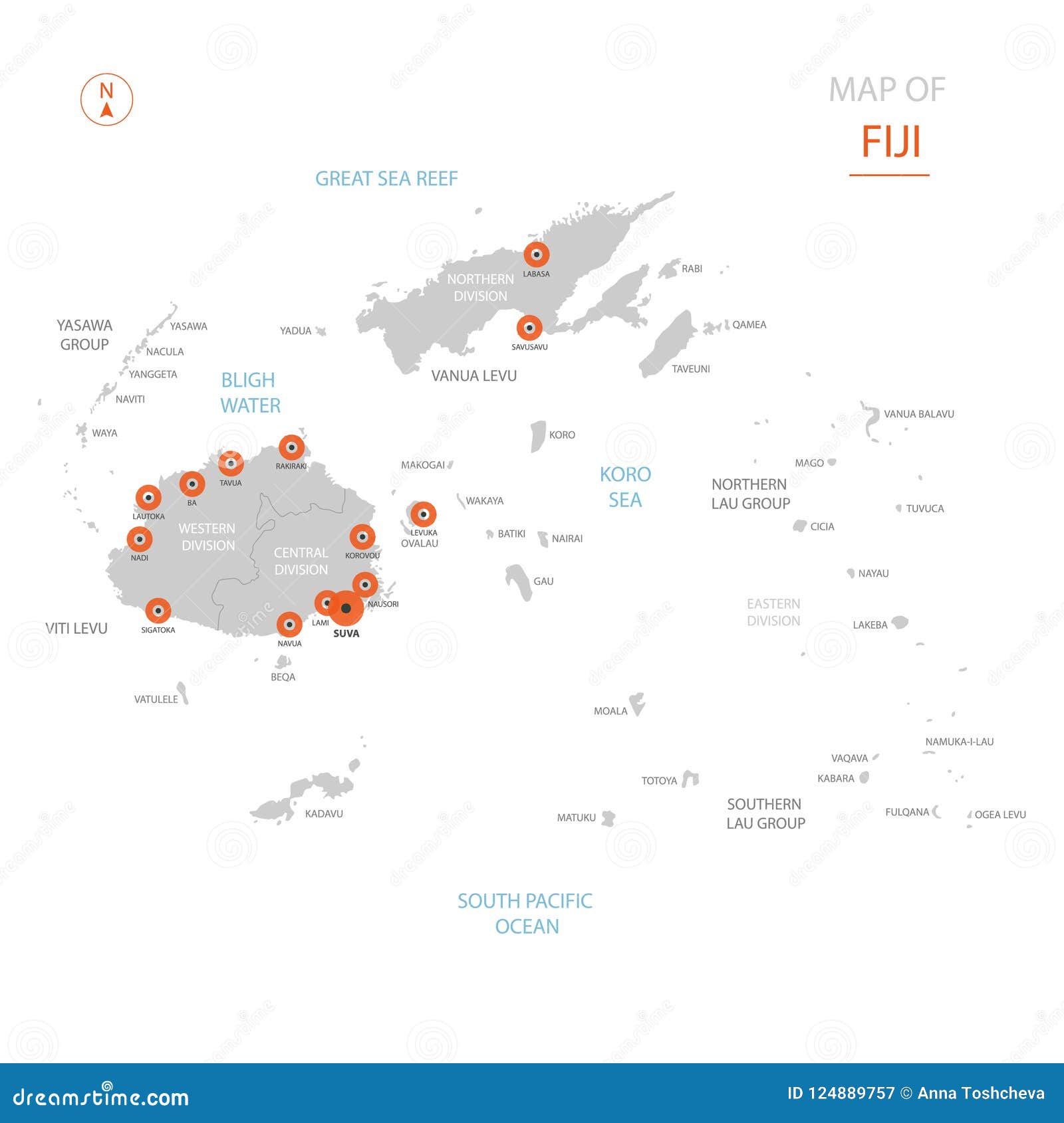Mapa De Fiji Con Divisiones Administrativas Ilustración del Vector ...