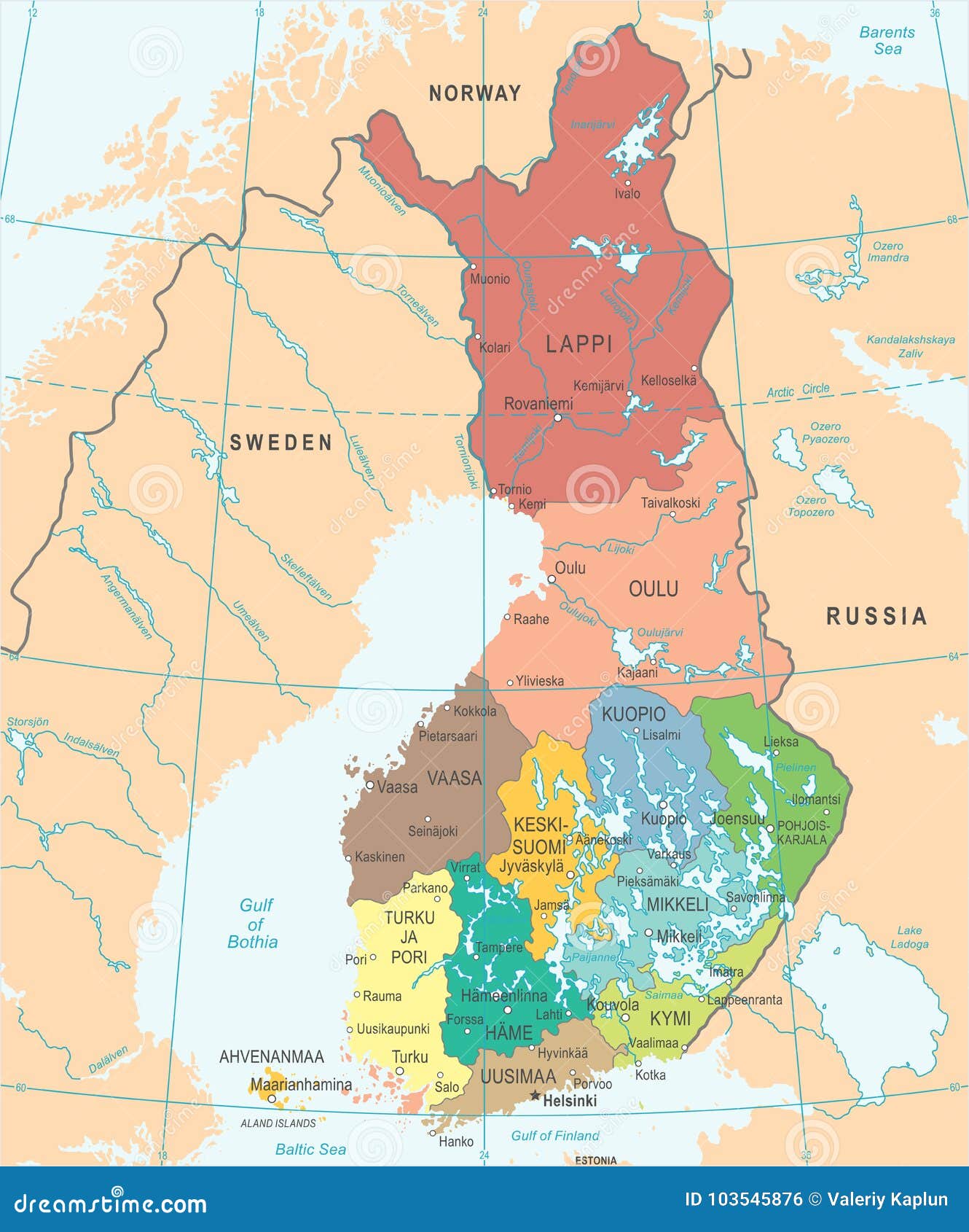Mapa De Finlandia - Ejemplo Detallado Del Vector Stock de ilustración ...