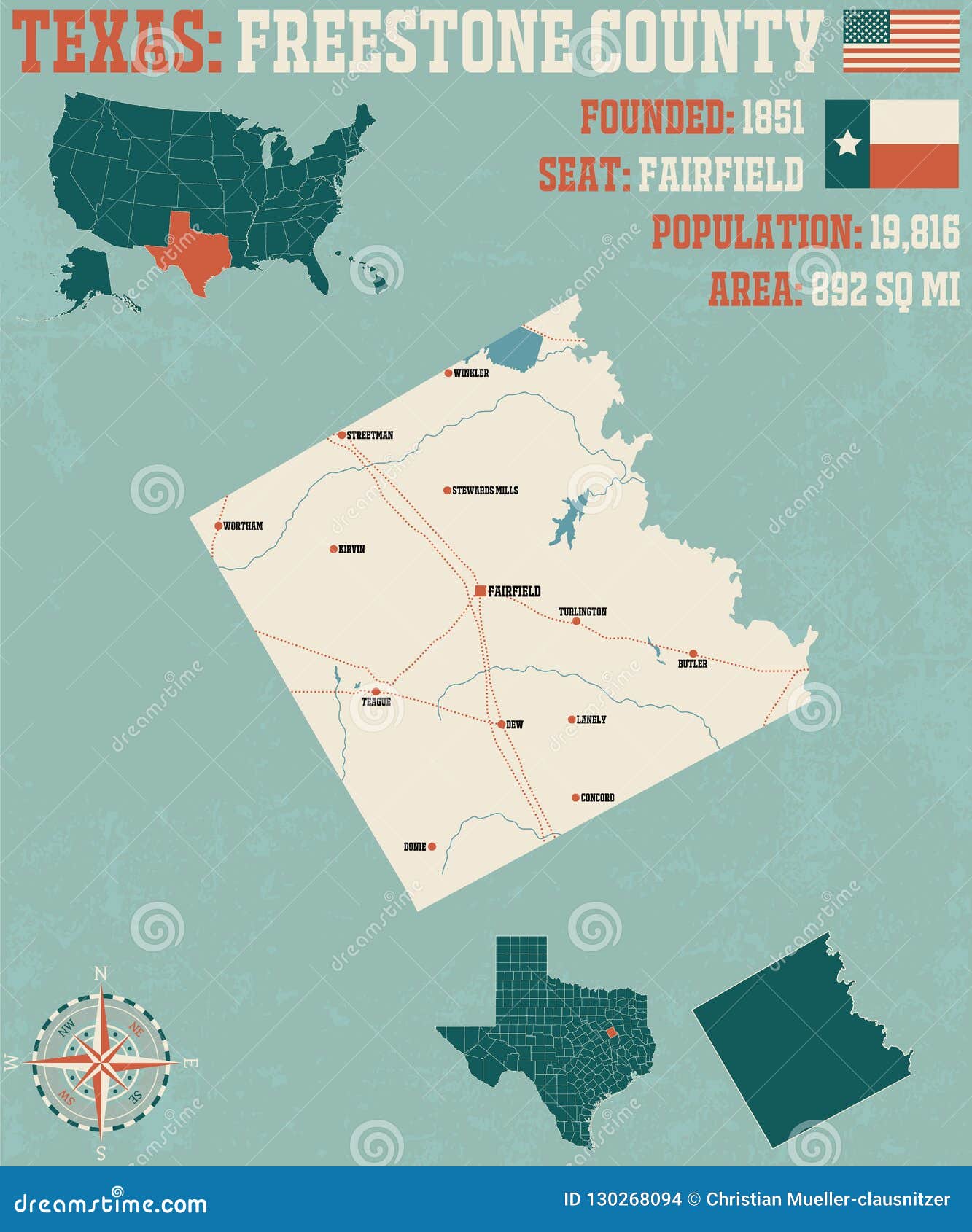 Mapa De Freestone County Em Texas Ilustração do Vetor - Ilustração de ...