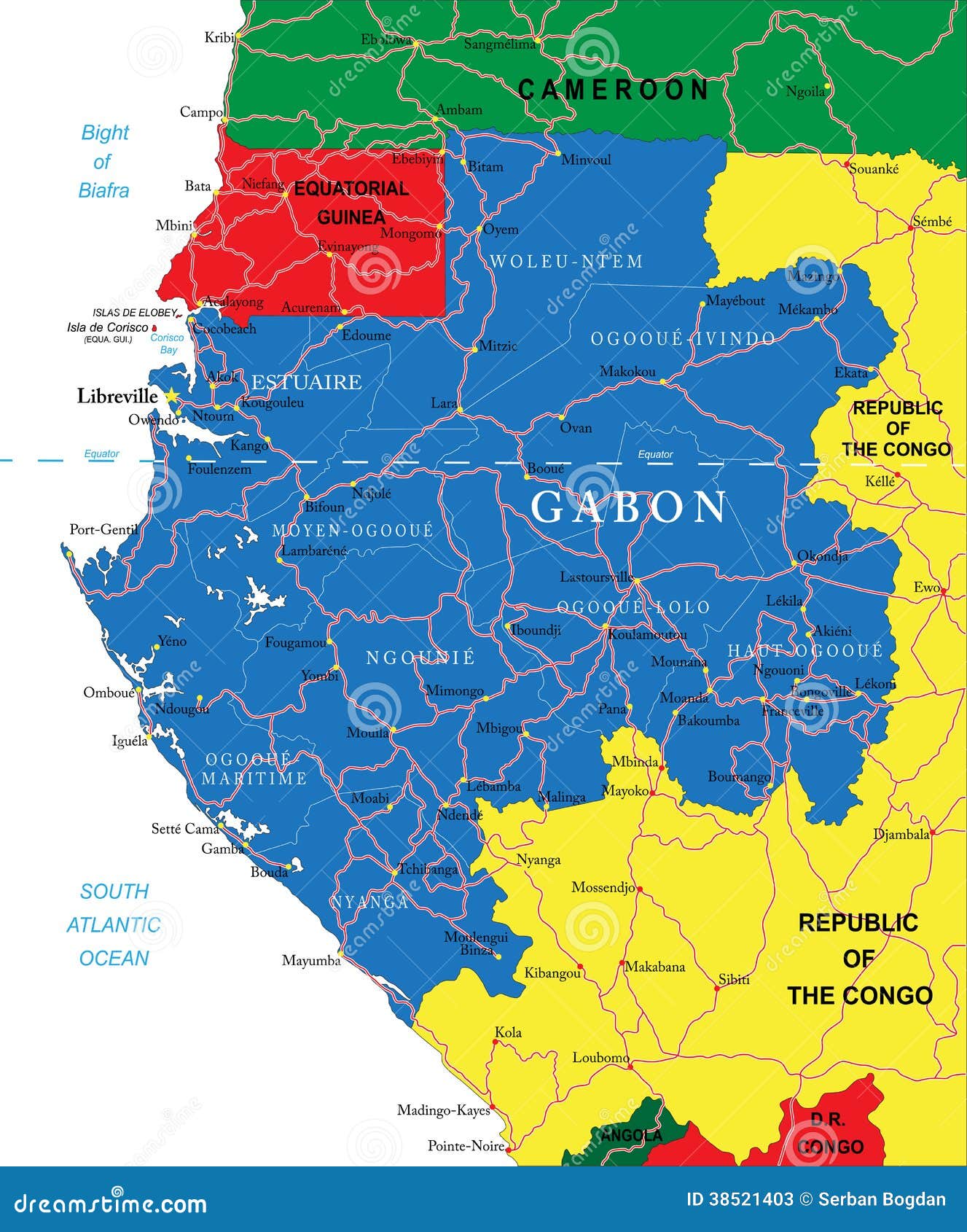 Mapa de Gabón ilustración del vector. Ilustración de libreville - 38521403