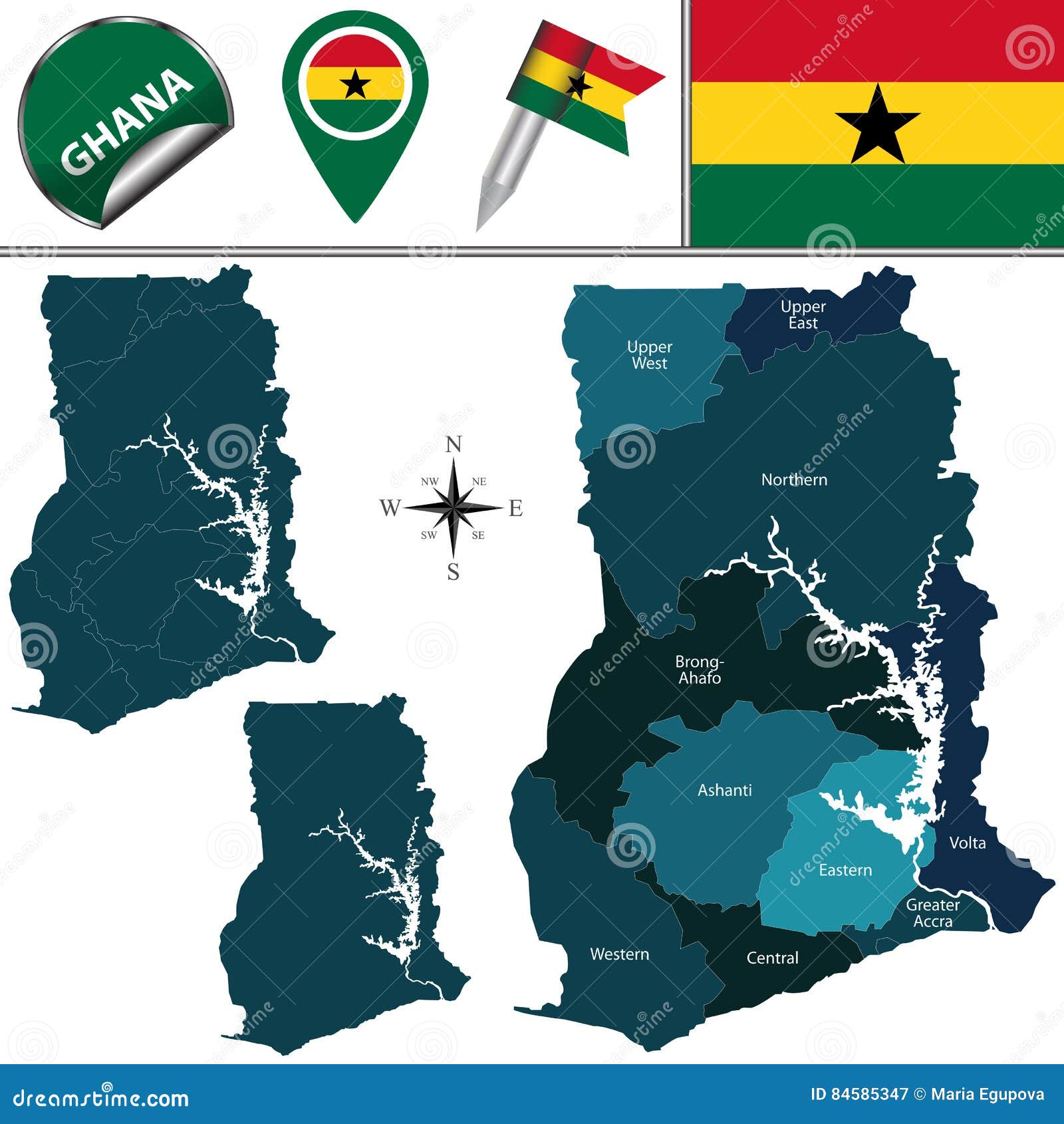 Mapa De Gana Com Região Nomeada Ilustração do Vetor - Ilustração de ...