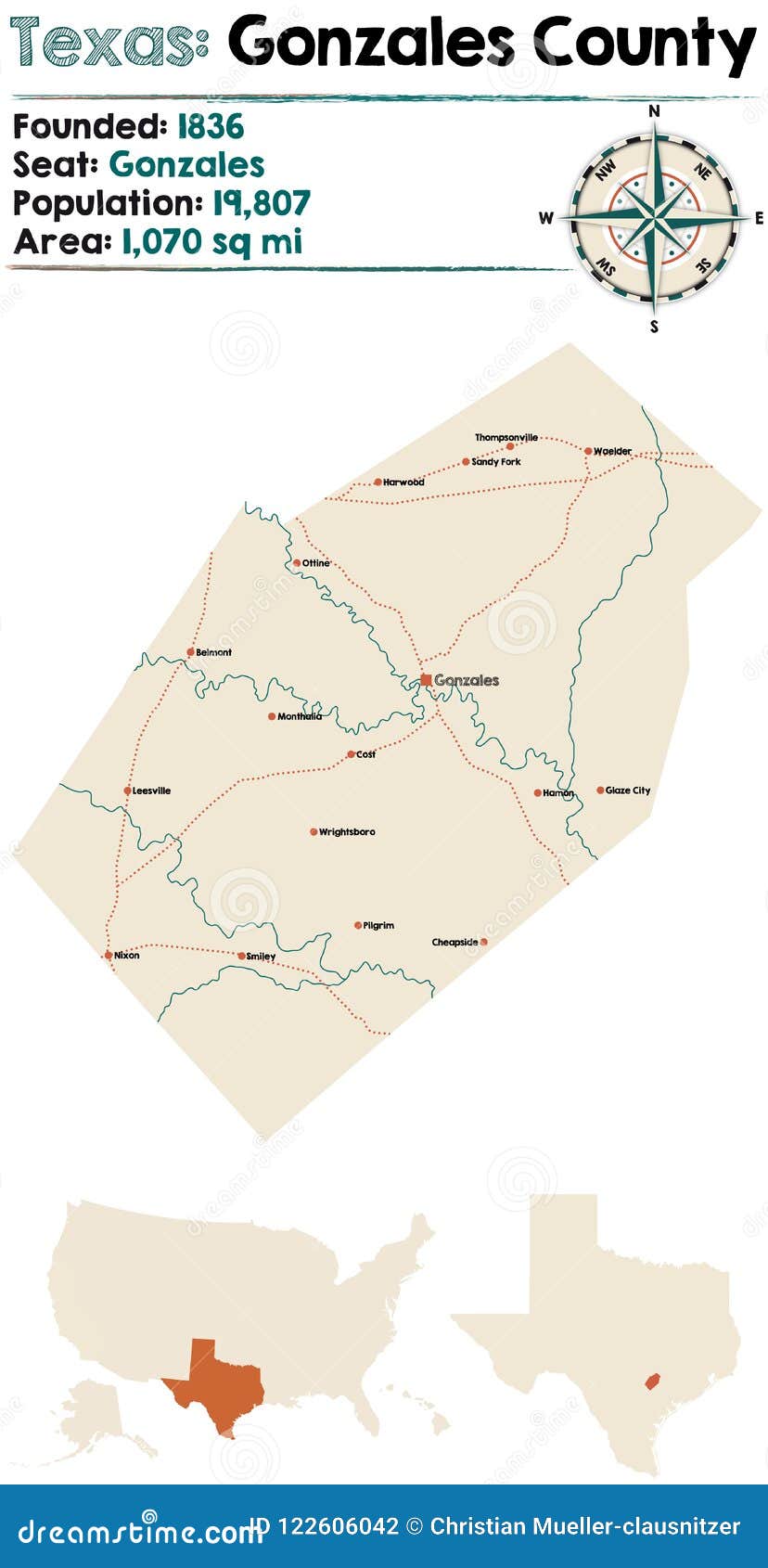 Mapa De Gonzales County Em Texas Ilustração do Vetor - Ilustração de ...