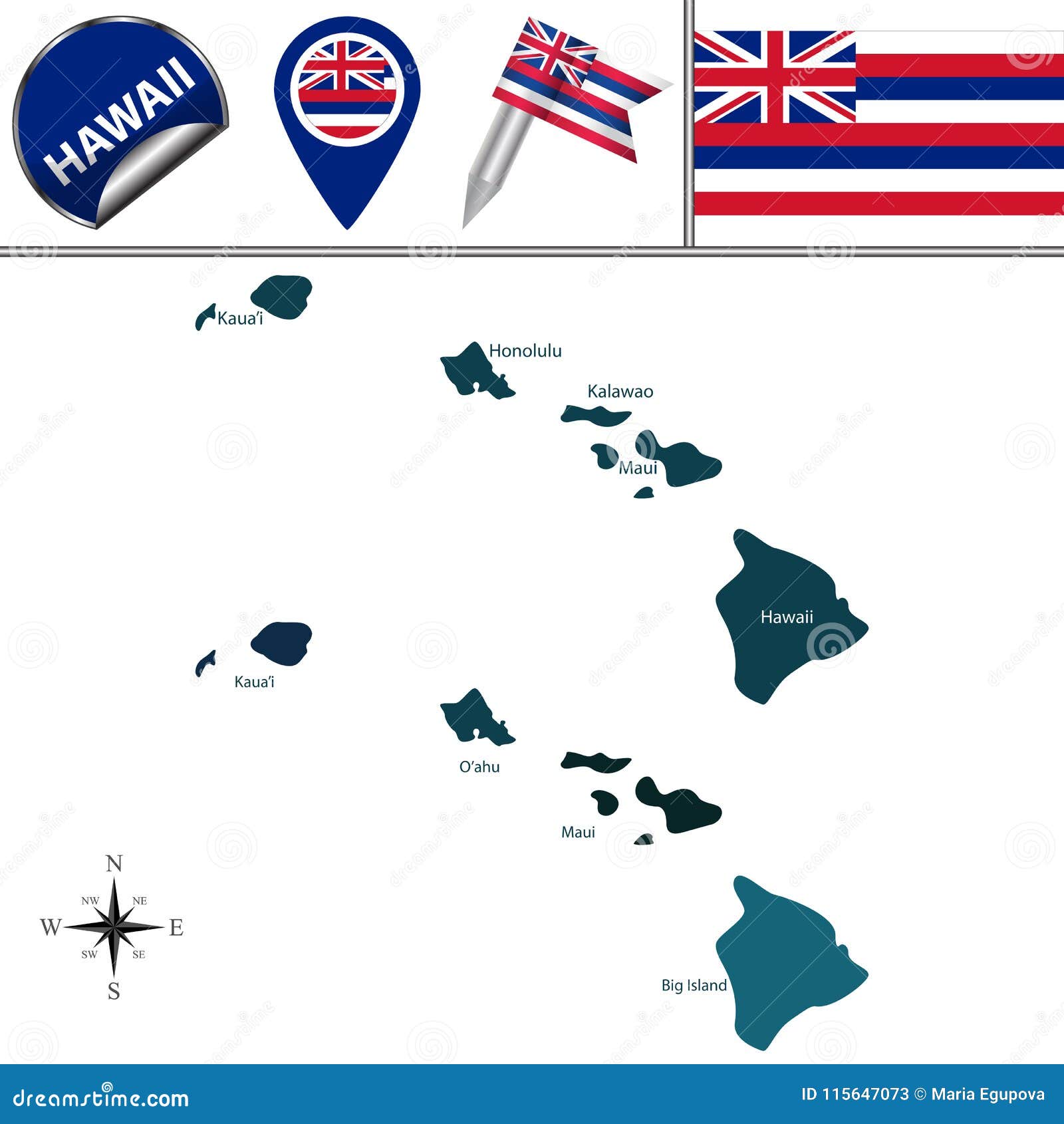 Mapa de Havaí com regiões ilustração do vetor. Ilustração de grande ...