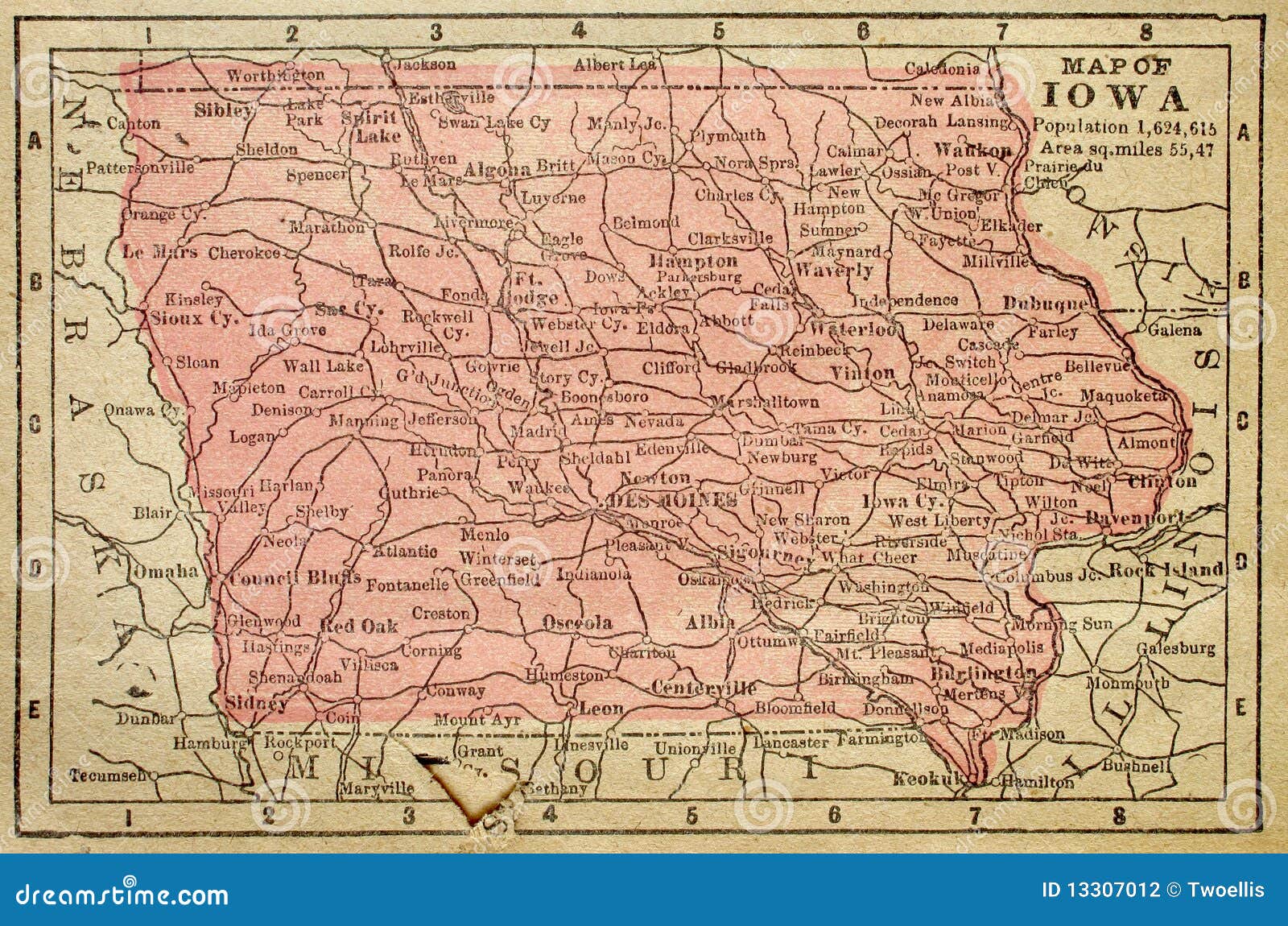 Mapa de Iowa foto de stock. Imagem de antiguidade, curso - 13307012