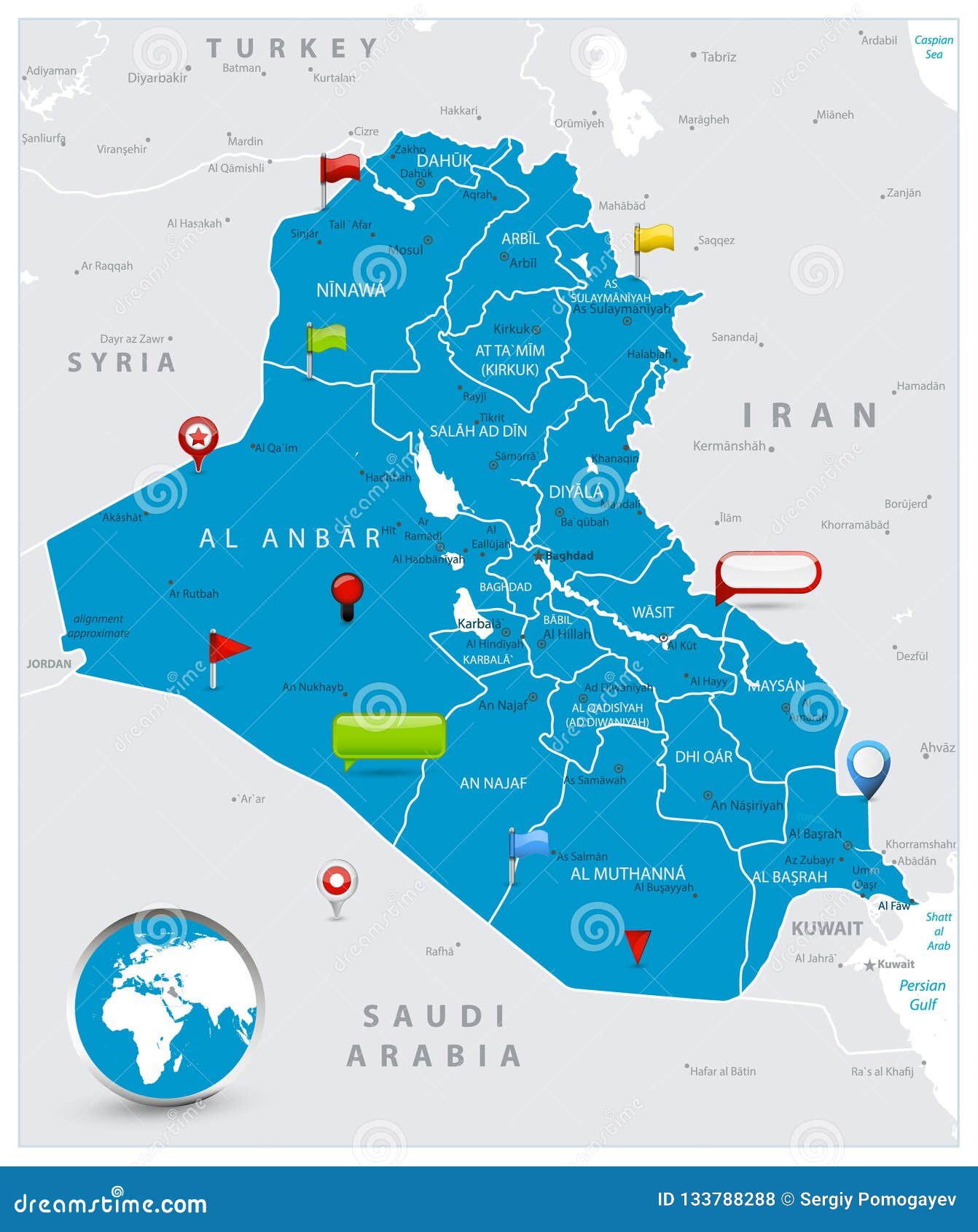 Mapa De Iraq E Iconos Brillantes En Mapa Ilustración del Vector ...
