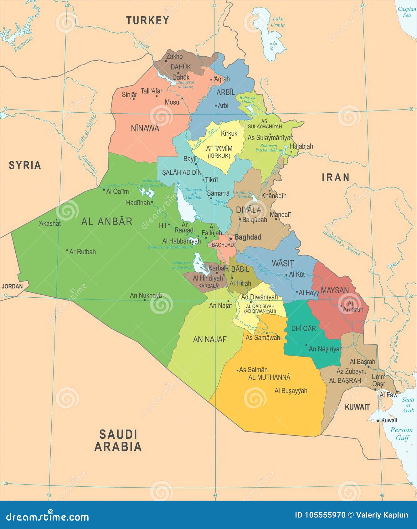 Mapa De Iraq - Ejemplo Detallado Del Vector Stock de ilustración ...