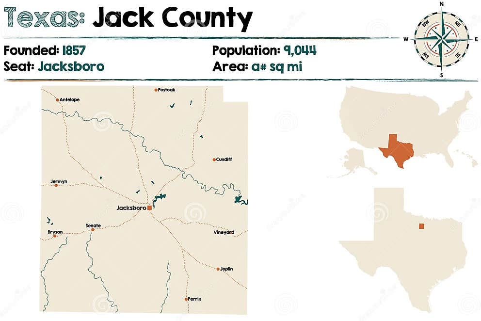 Mapa De Jack County Em Texas Ilustração do Vetor - Ilustração de rios ...