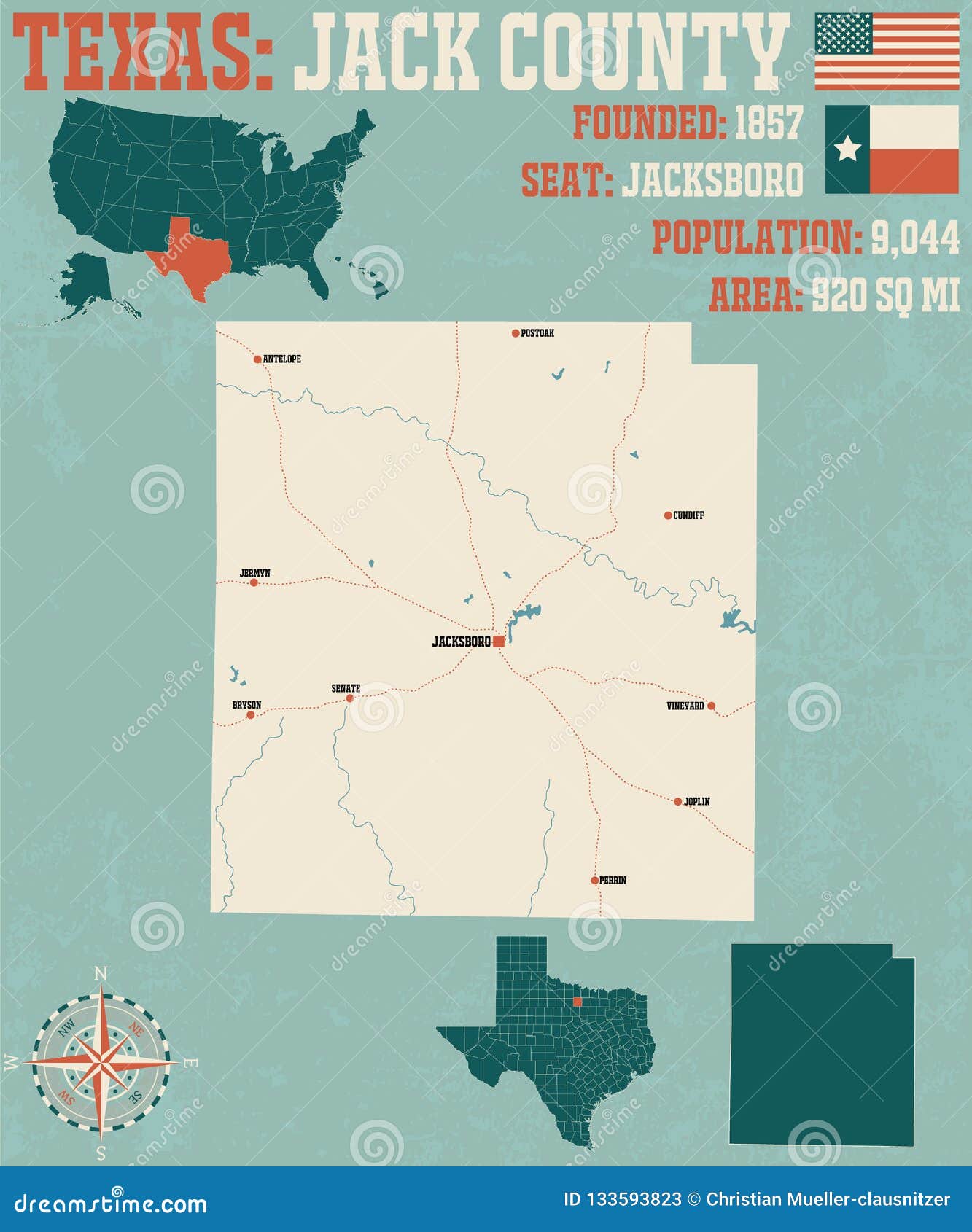 Mapa De Jack County Em Texas Ilustração do Vetor - Ilustração de marrom ...