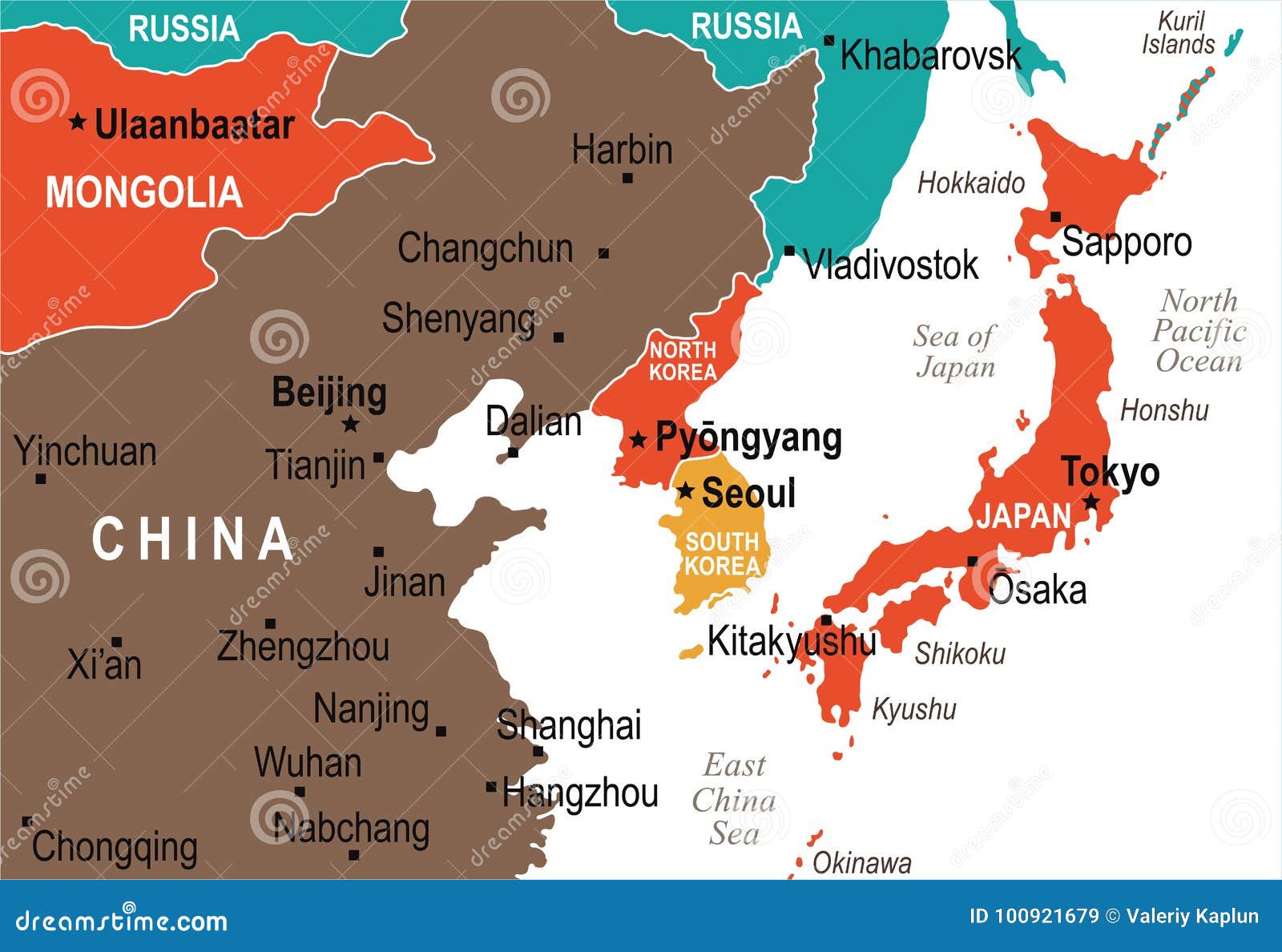 Mapa De Japón China Rusia Mongolia De La Corea Del Sur De Corea Del ...