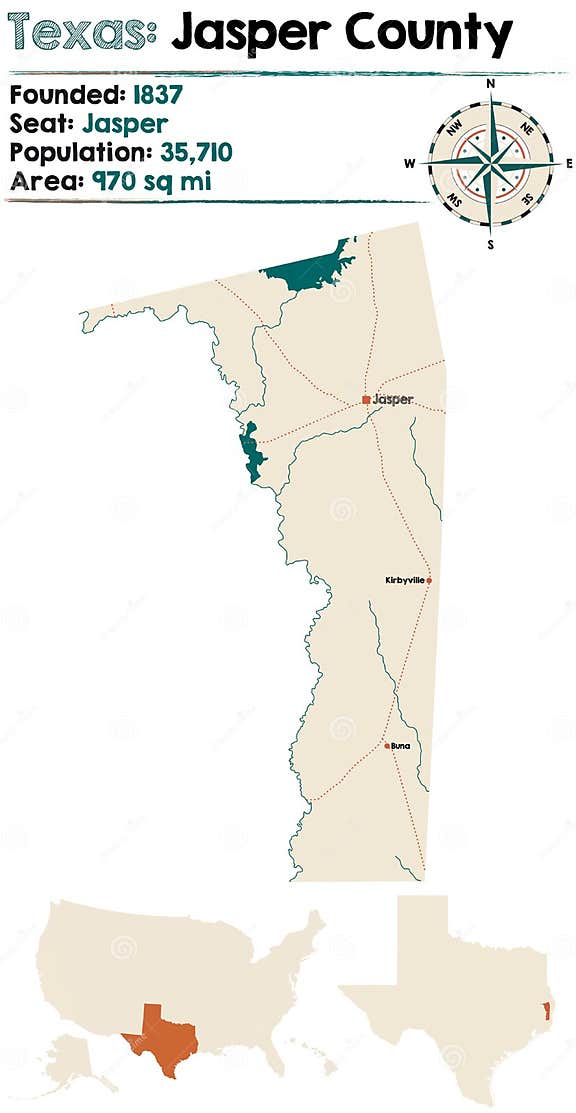 Mapa De Jasper County Em Texas Ilustração do Vetor - Ilustração de ...
