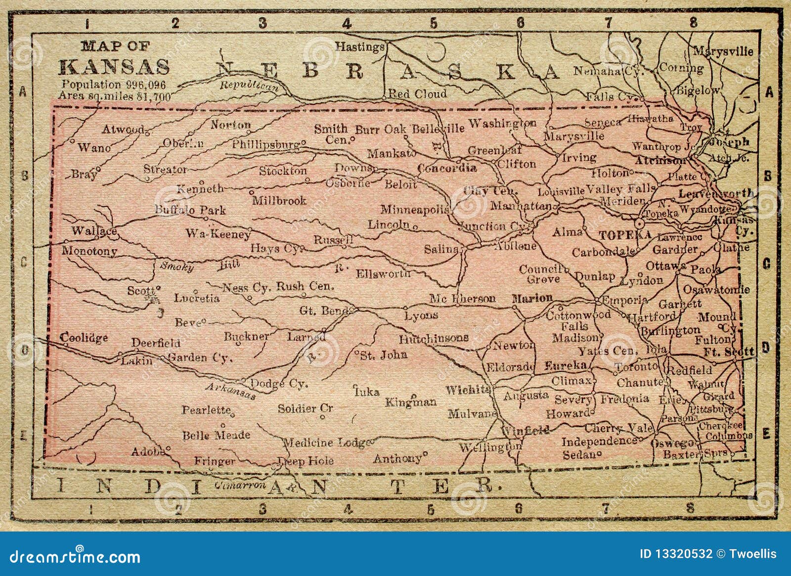 Mapa de Kansas ilustração stock. Ilustração de envelhecido - 13320532