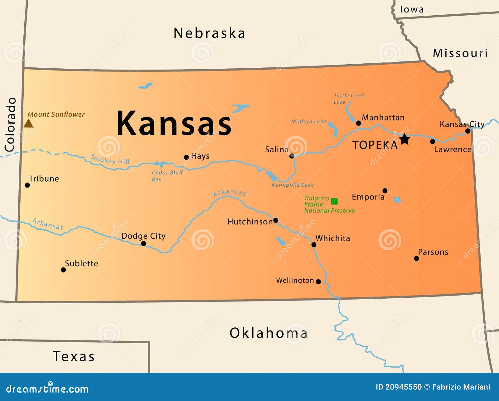 Mapa de Kansas ilustração do vetor. Ilustração de fundo - 20945550