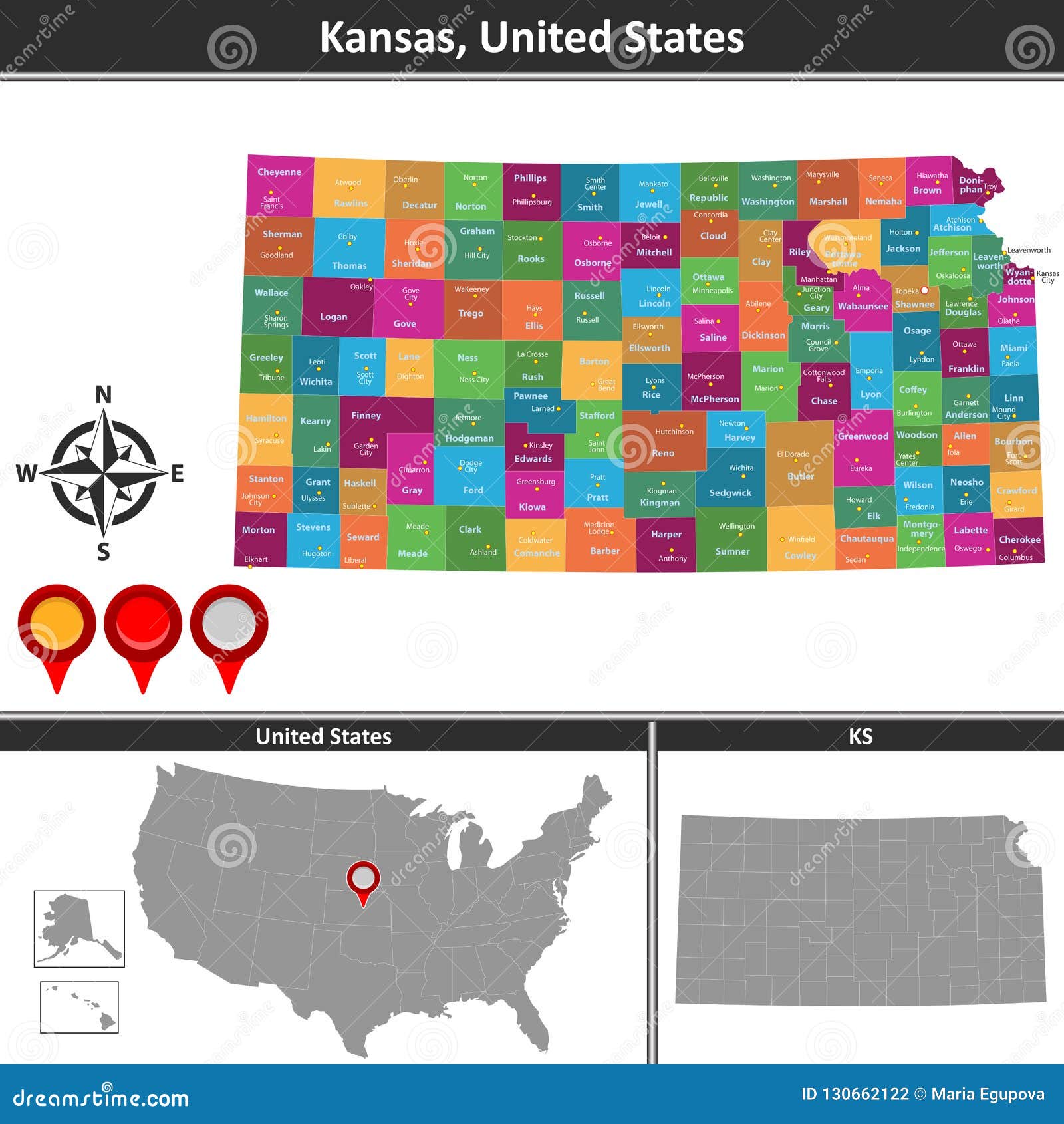 Mapa De Kansas, Los E.E.U.U. Ilustración del Vector - Ilustración de ...