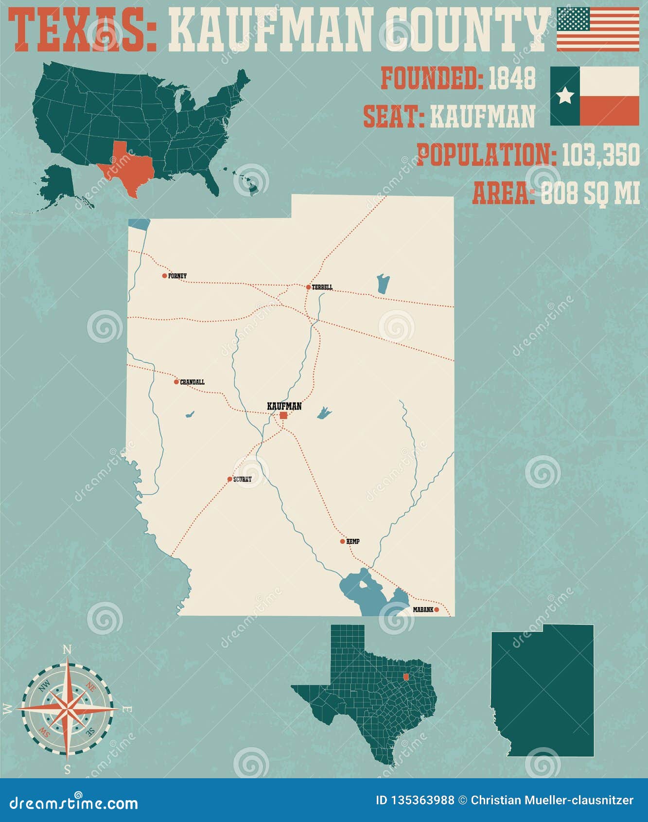 Mapa De Kaufman County Em Texas Ilustração do Vetor - Ilustração de ...