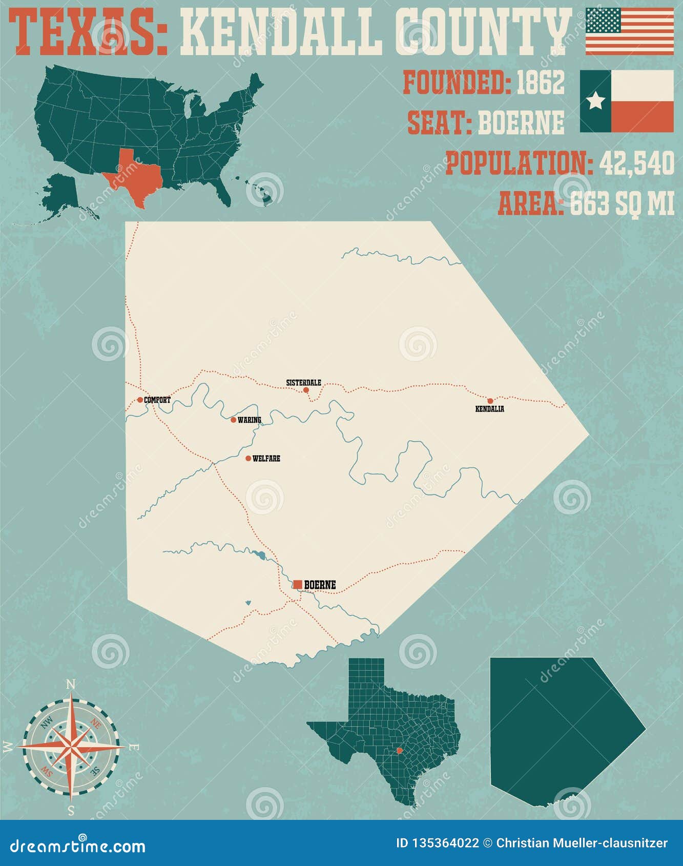Mapa De Kendall County En Tejas Ilustración del Vector - Ilustración de ...
