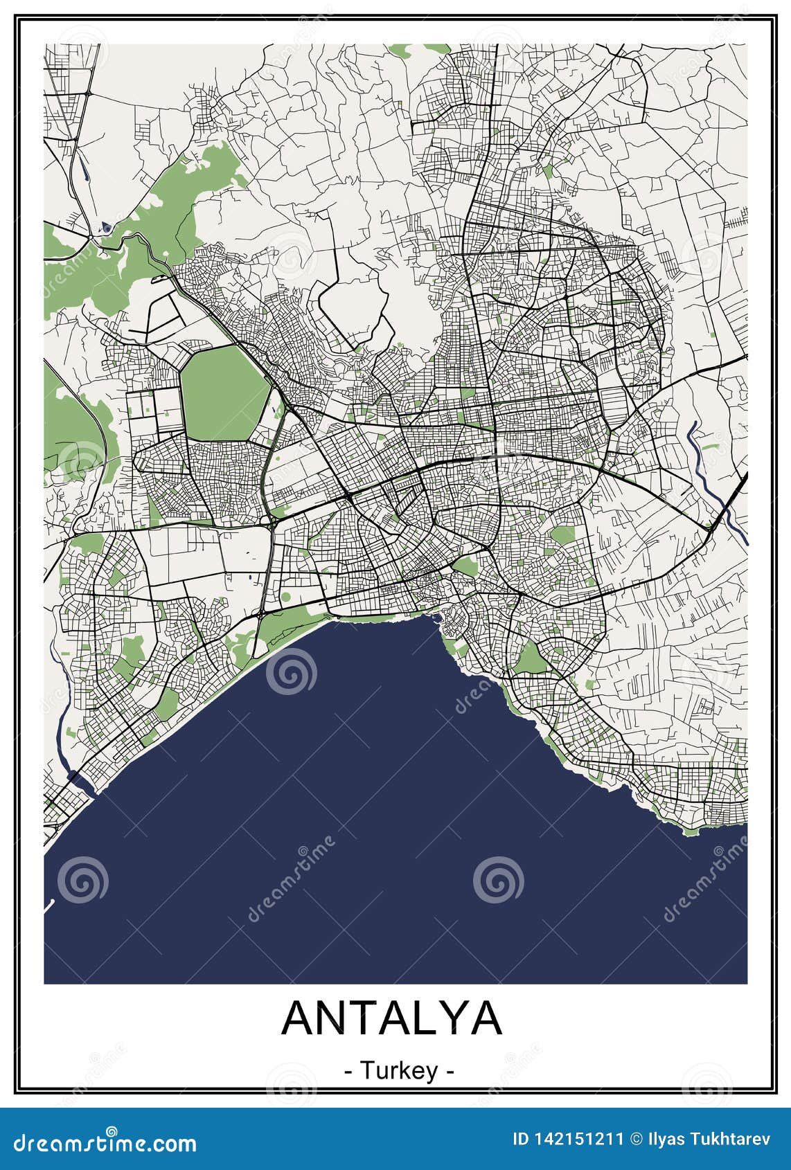 Mapa De La Ciudad De Antalya, Turquía Stock de ilustración ...