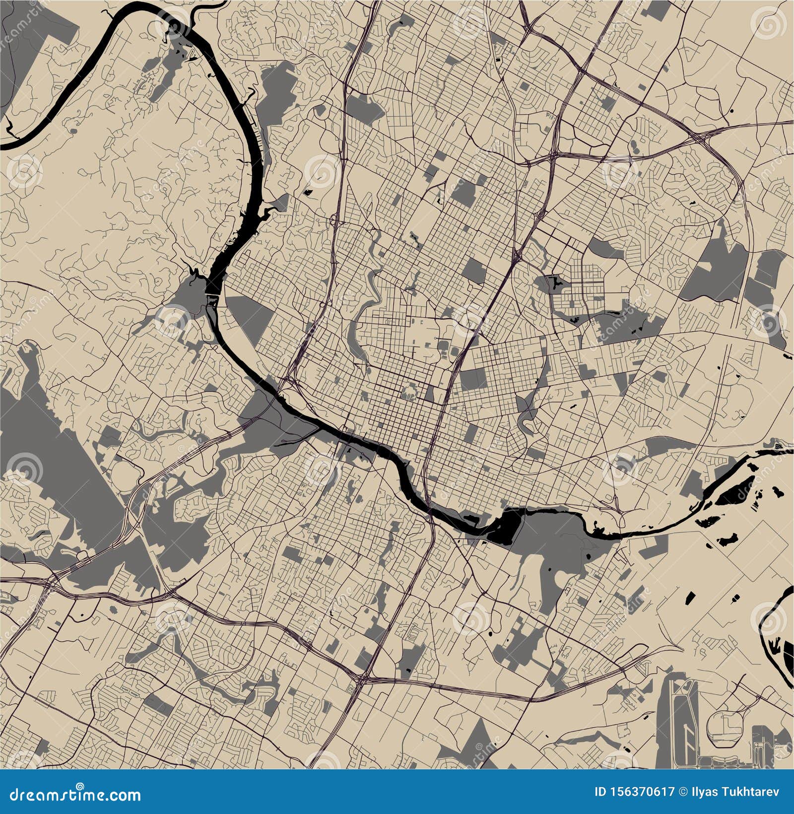 Mapa De La Ciudad De Austin, Texas, EE.UU. Stock de ilustración ...