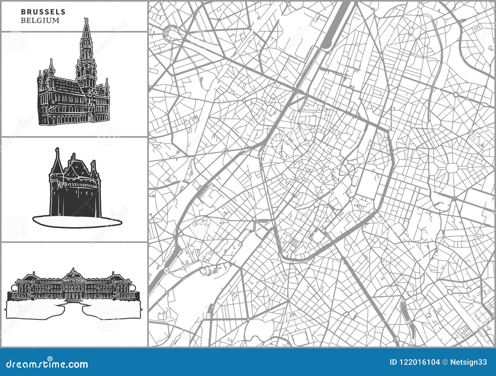 Mapa De La Ciudad De Bruselas Con Los Iconos a Mano De La Arquitectura ...