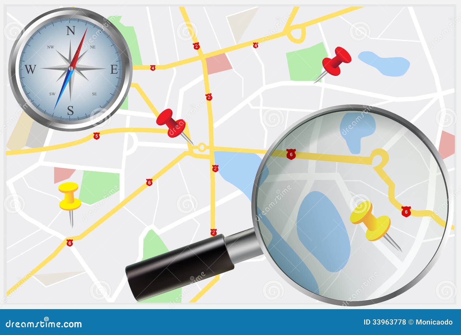 Mapa De La Ciudad Con El Compás Y La Lupa Ilustración del Vector ...